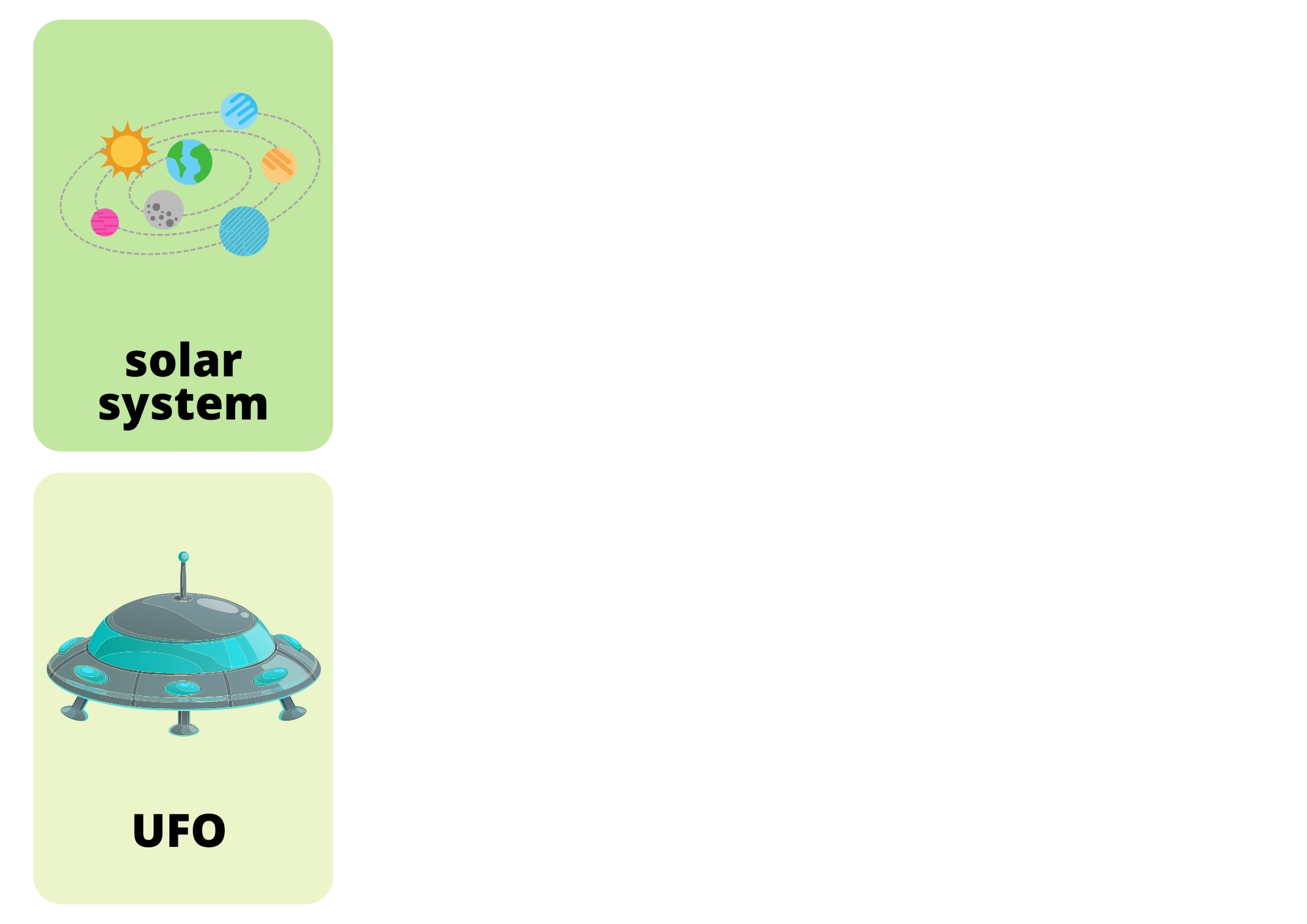 Space Flashcards No Words For Kids and ESL Students - Ezpzlearn.com