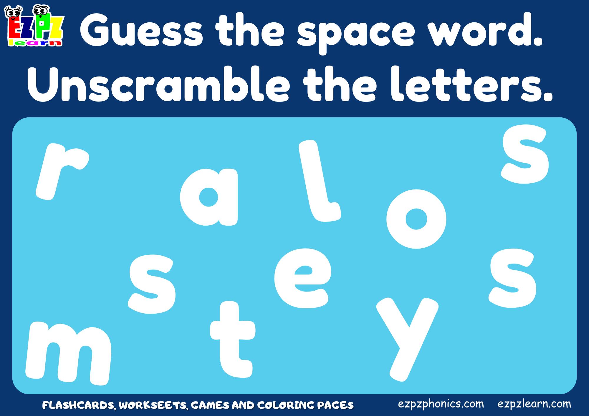 Space Vocabulary Word Scramble Guessing Game. Great for kids and ...