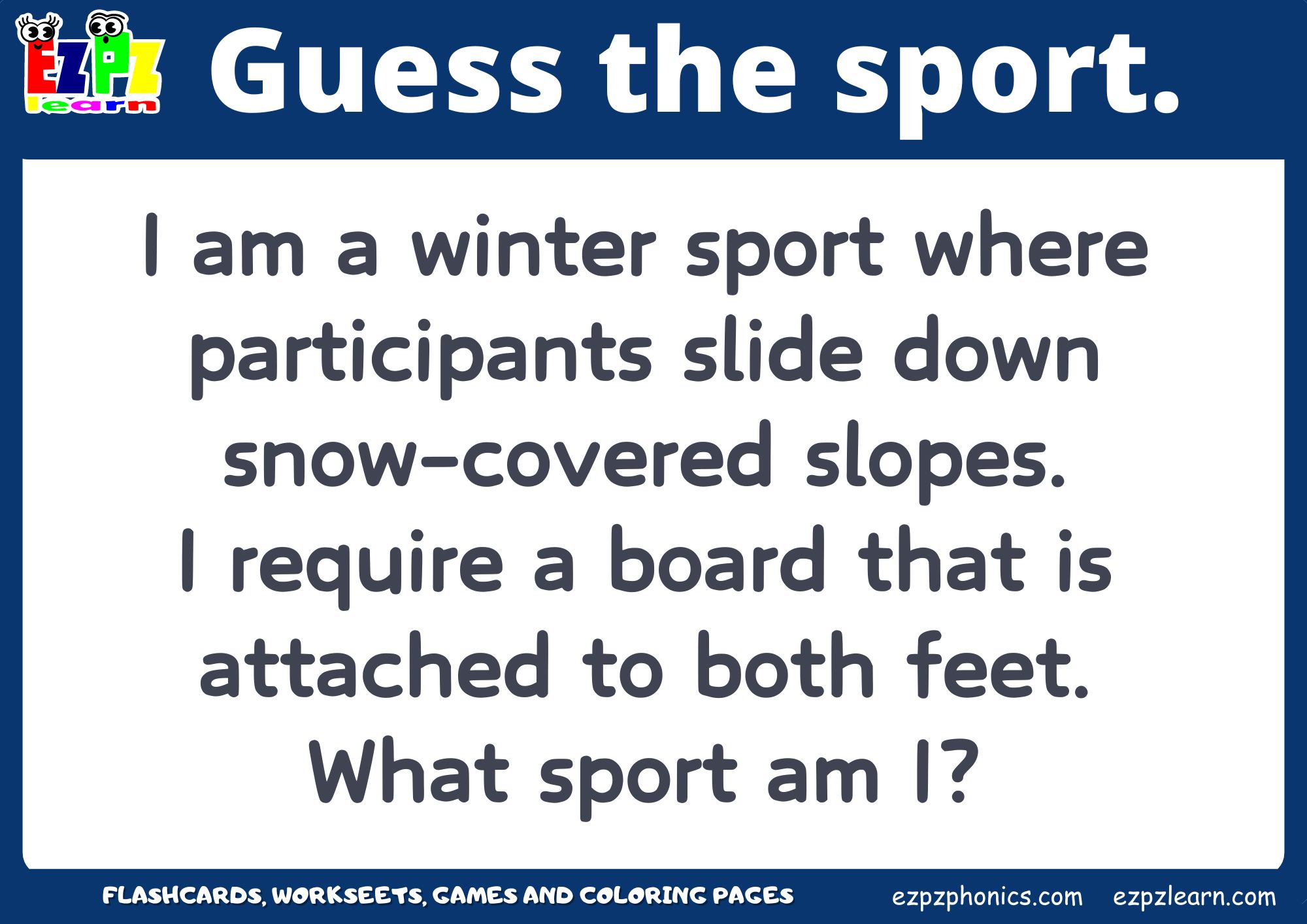 Sports Guessing Game. Read the clues and guess the sport or activity ...