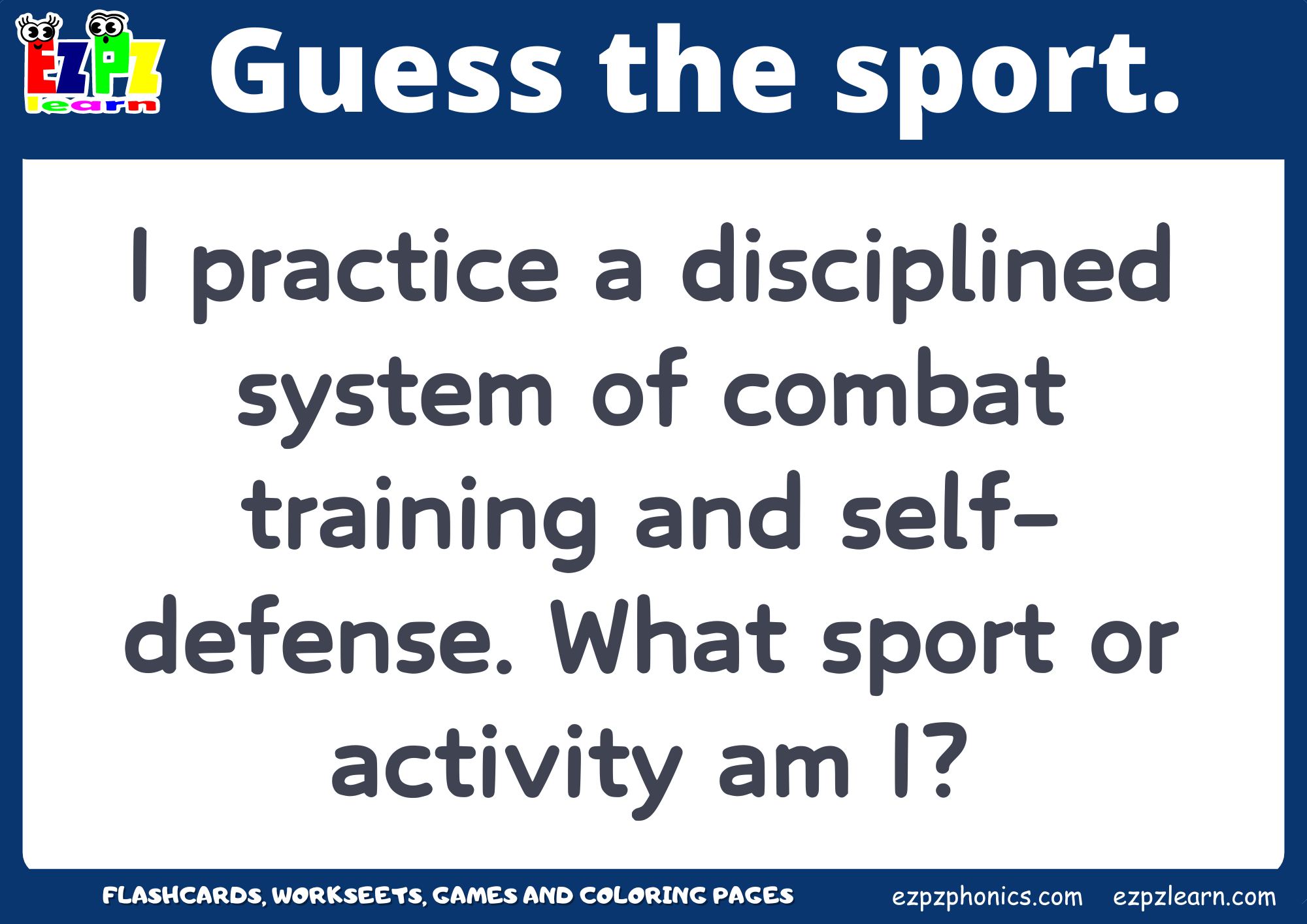 Sports Guessing Game. Read the clues and guess the sport or activity ...
