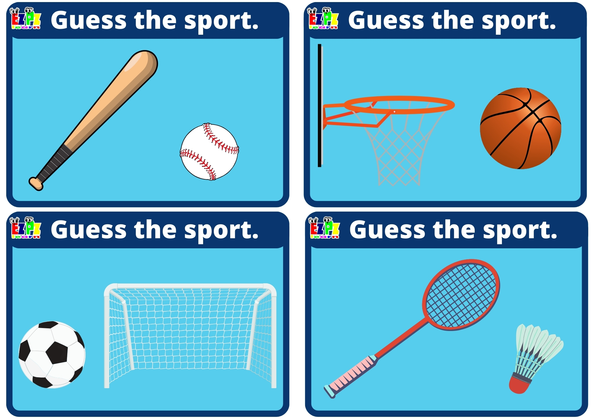Sports Guessing Game for Kids and ESL Students - Ezpzlearn.com