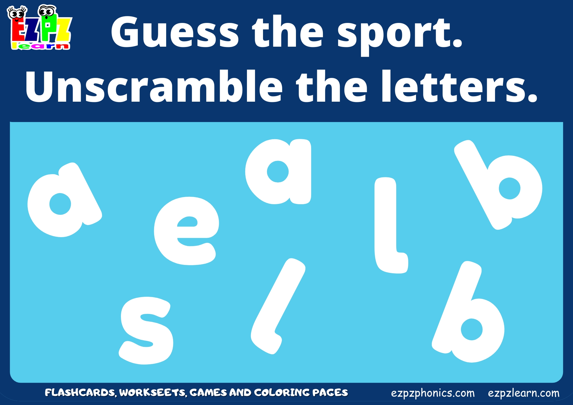 Sports Word Scramble Guessing Game for Kids and ESL Students ...
