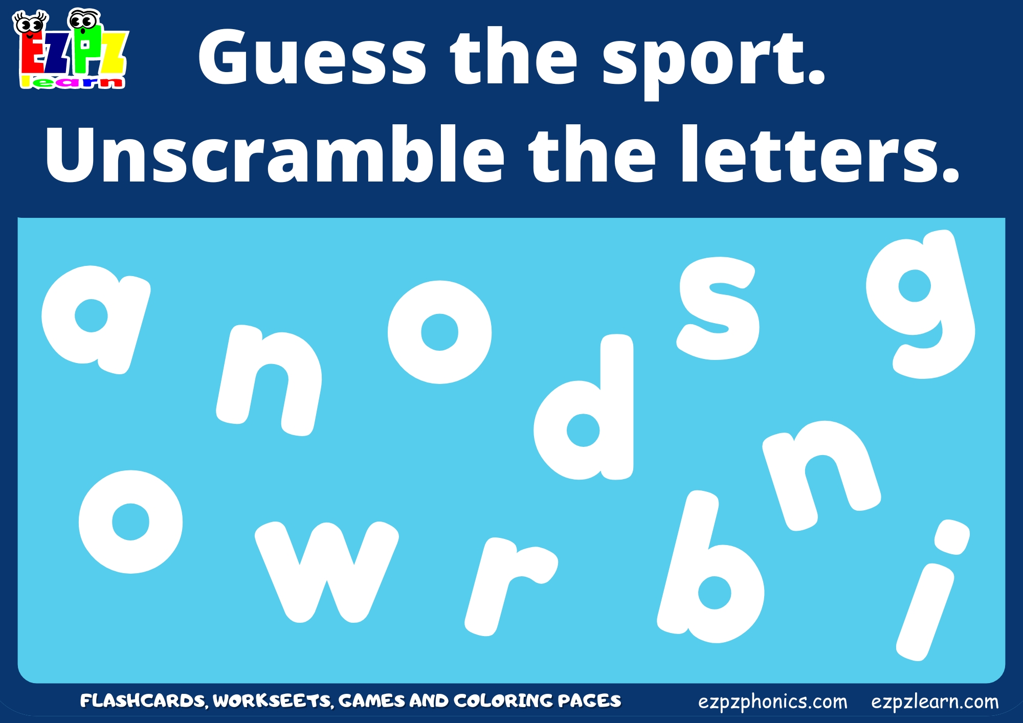 Sports Word Scramble Guessing Game for Kids and ESL Students ...