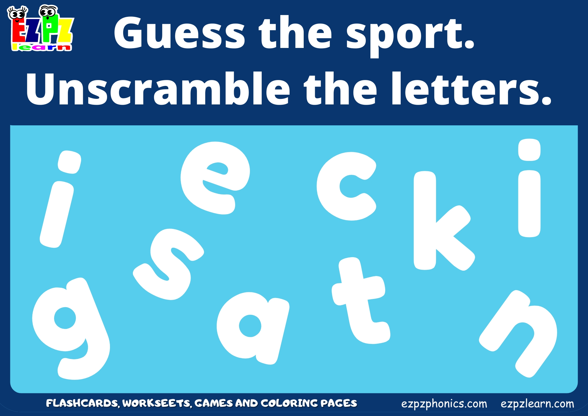 Sports Word Scramble Guessing Game for Kids and ESL Students ...