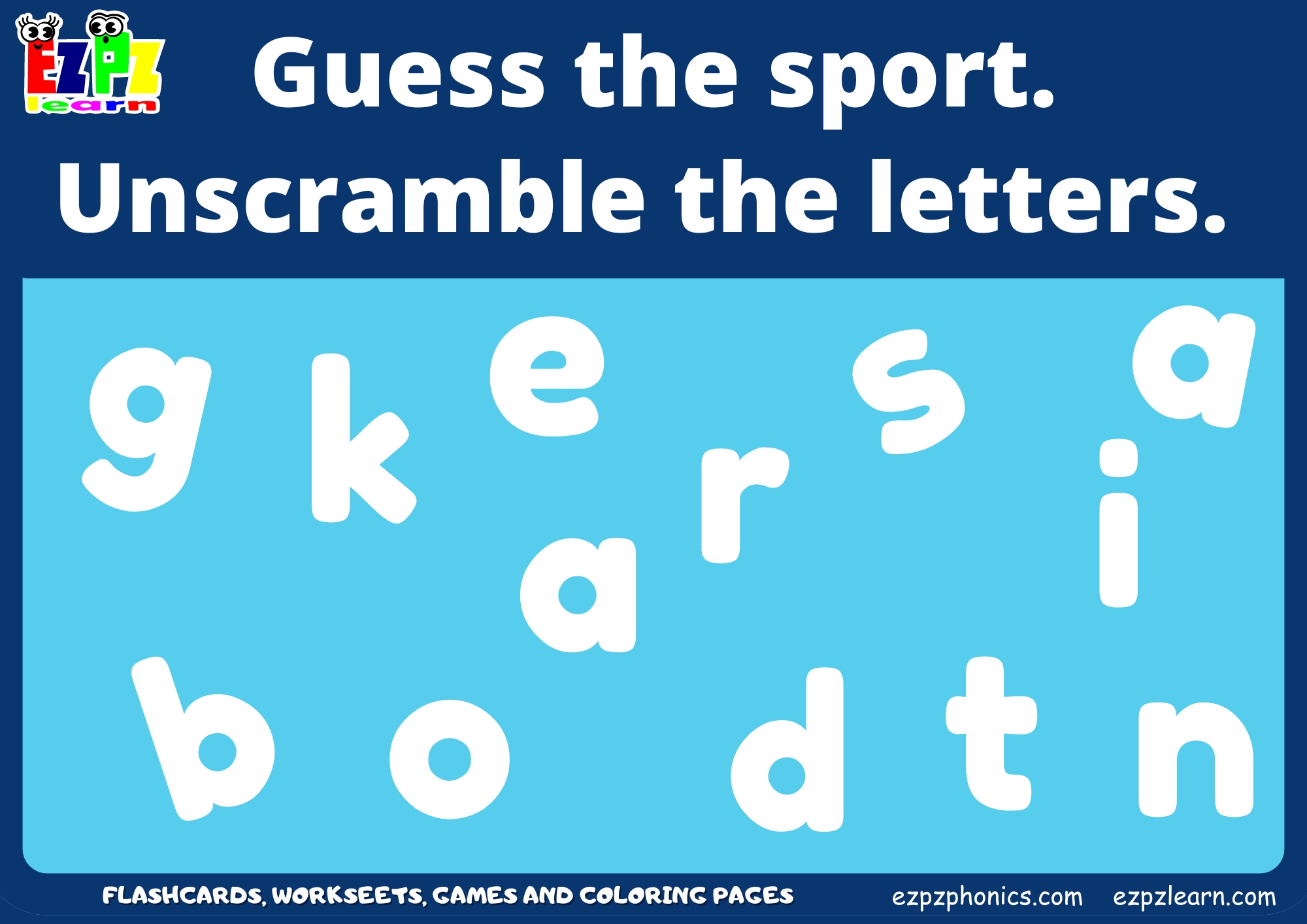 Sports Word Scramble Guessing Game for Kids and ESL Students ...