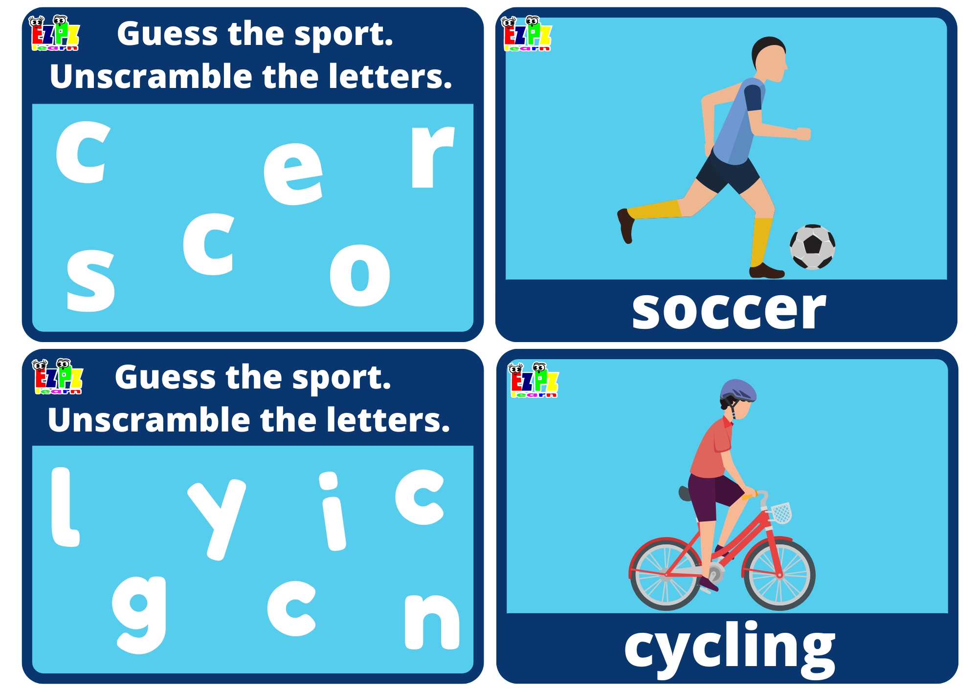 Sports Word Scramble Guessing Game for Kids and ESL Students ...