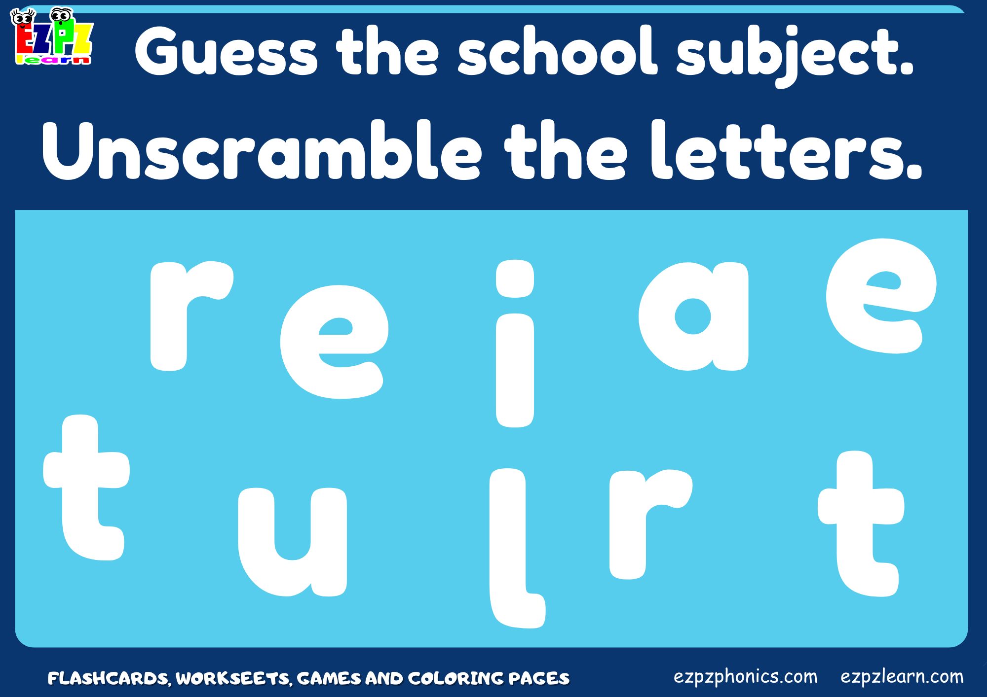 School Subjects Vocabulary Word Scramble Game. Spelling game for kids ...
