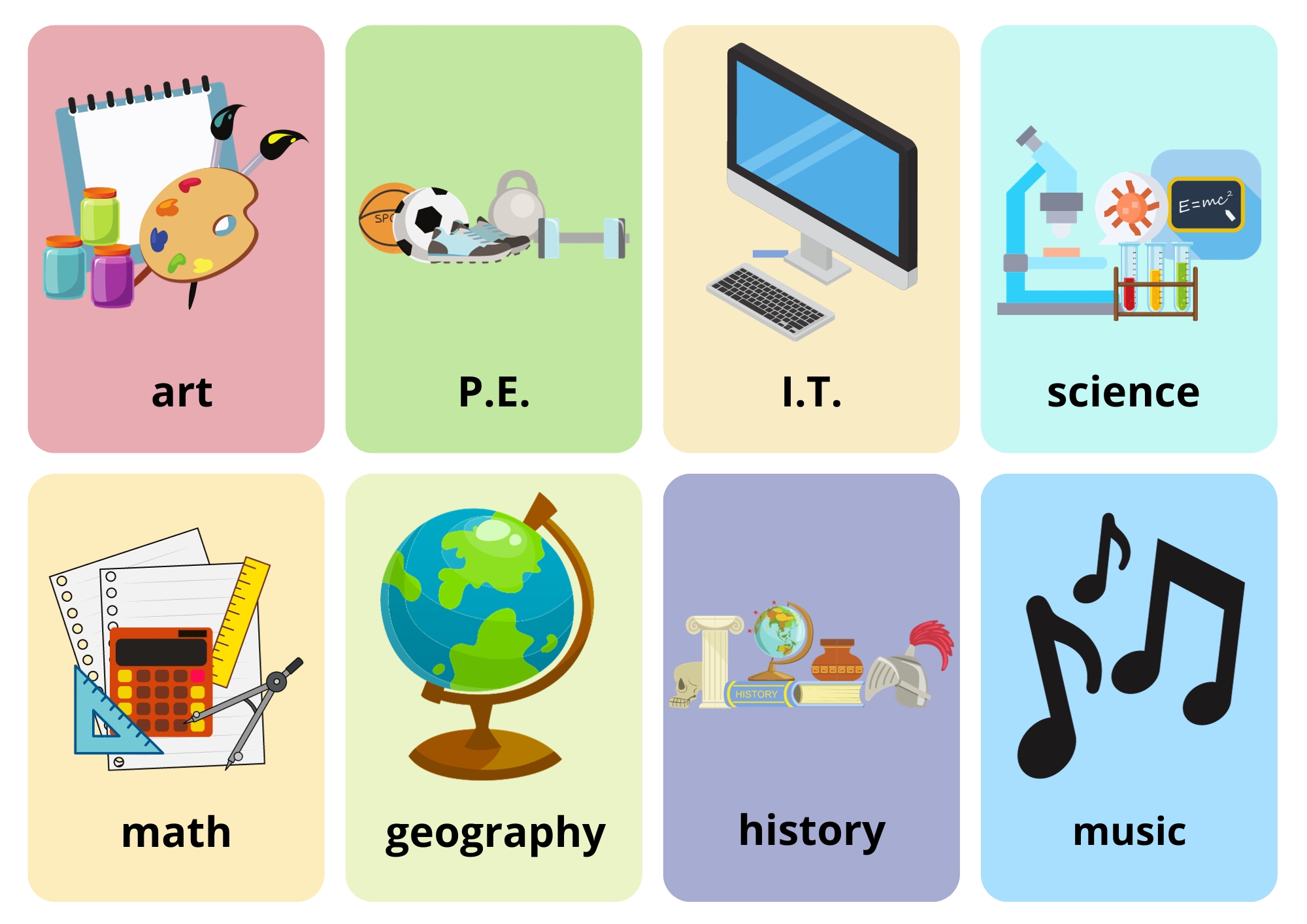 School Subjects Flashcards With Words View Online or Free PDF Download ...