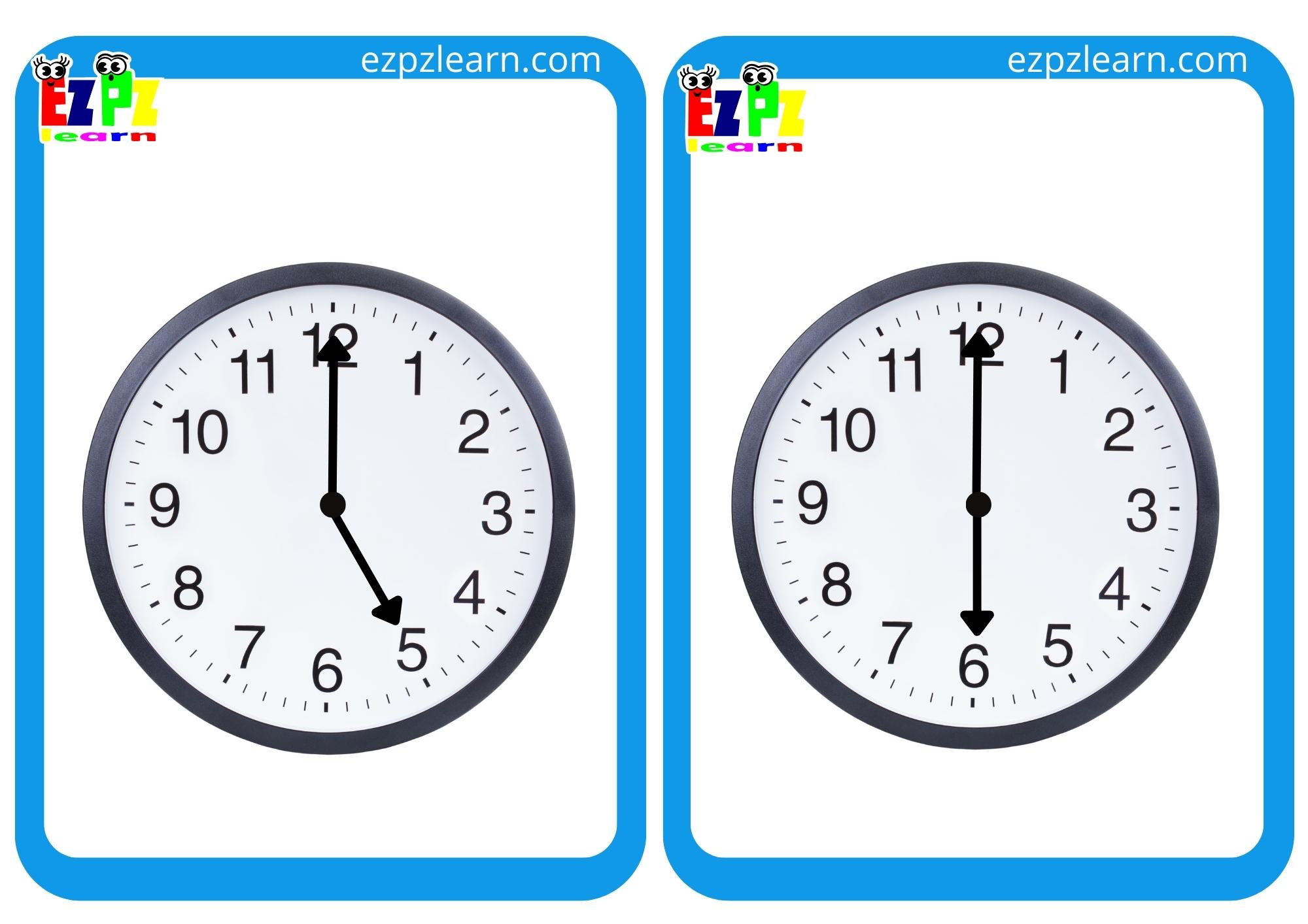Telling Time to the Hour Half Page Flashcards For Kindergarten and ...