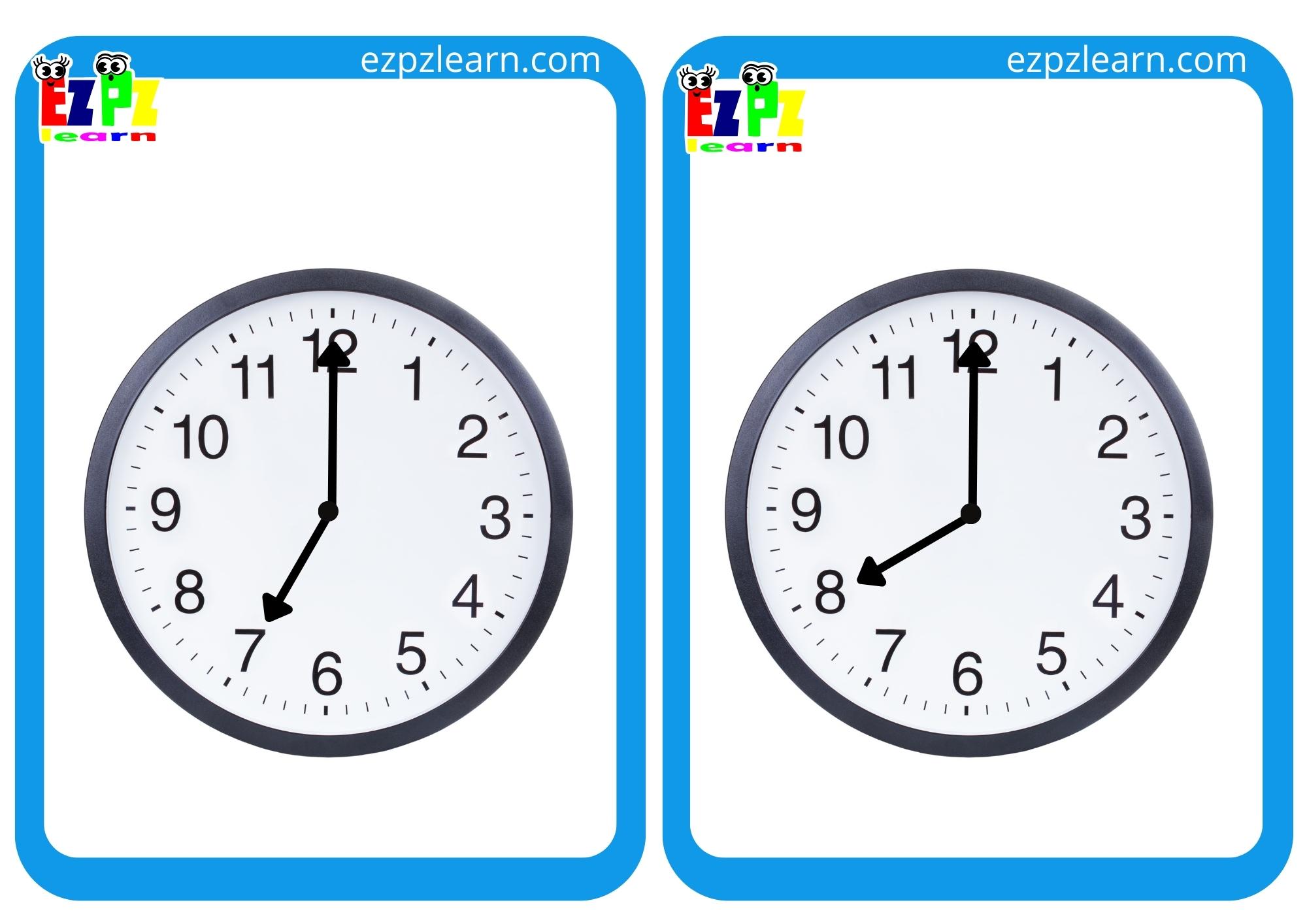 Telling Time to the Hour Half Page Flashcards For Kindergarten and ...