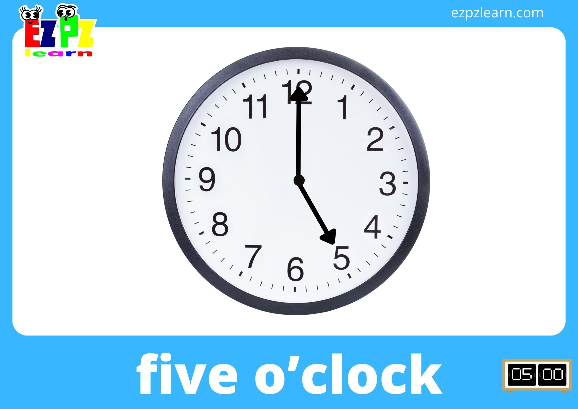 Telling Time to the Hour Flashcards For Kindergarten and English ...
