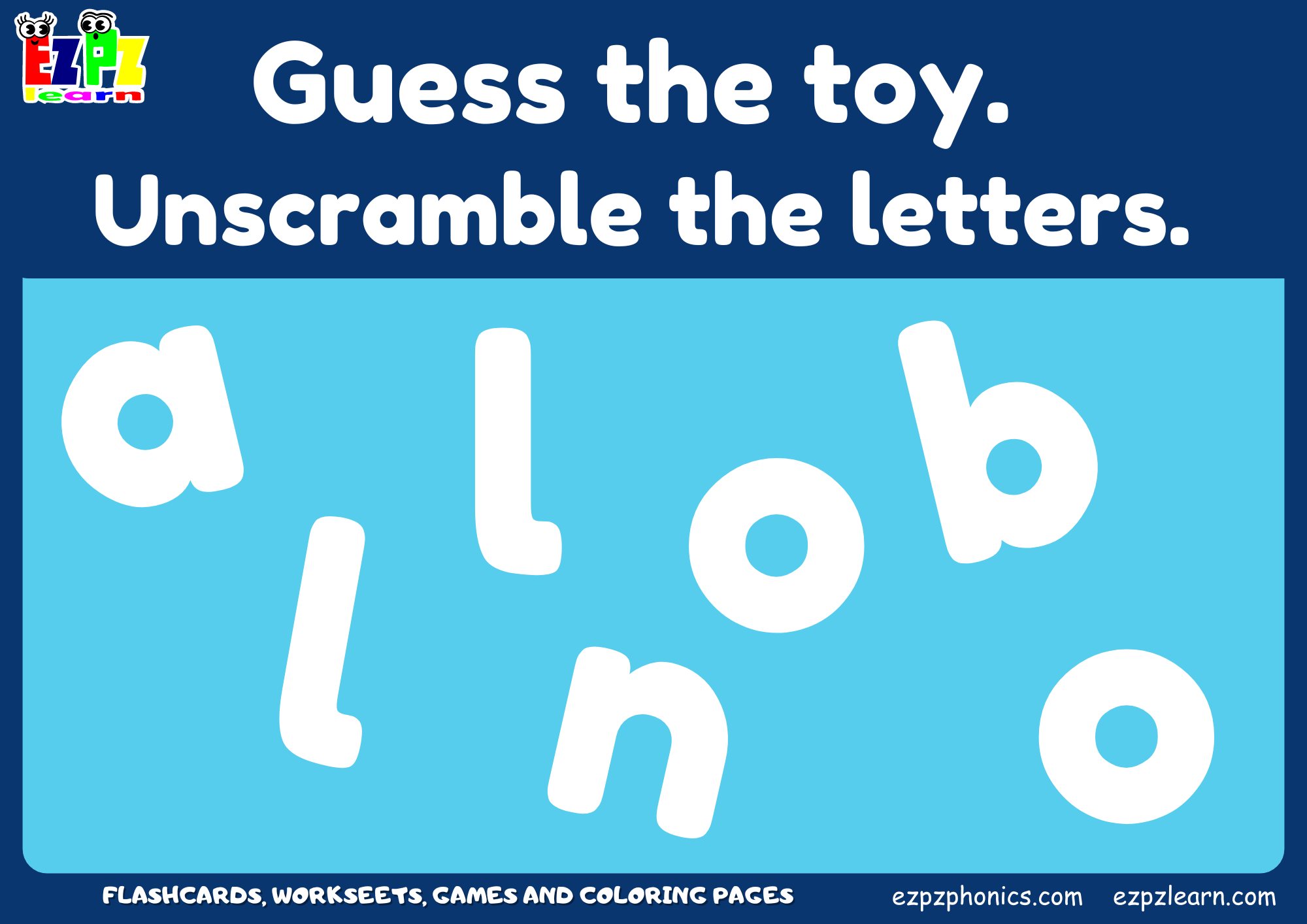 Toys Vocabulary Word Scramble Guessing Game. Great for kids and English ...