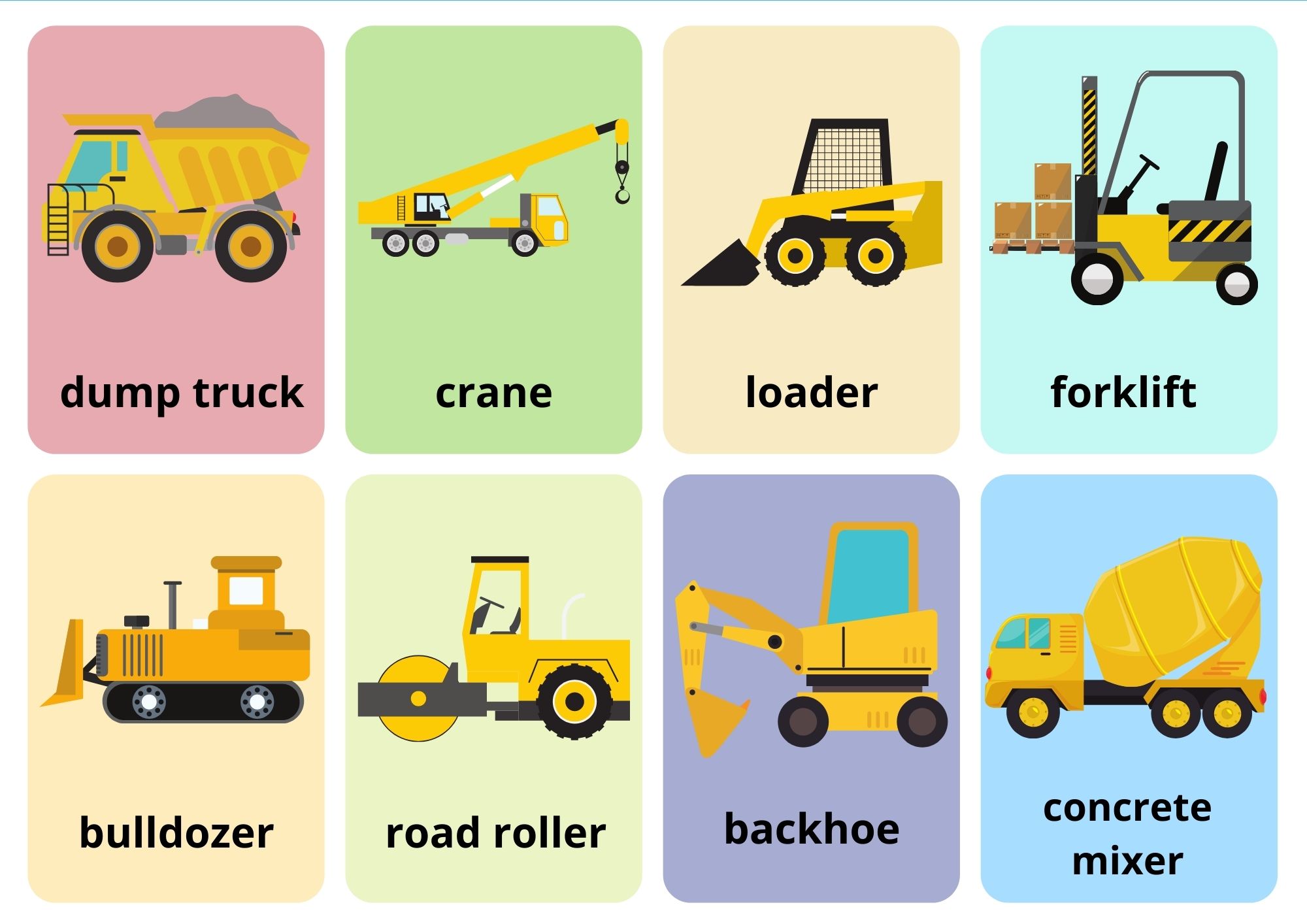 Construction Equipment Transport Flashcards With Words ONLINE ...