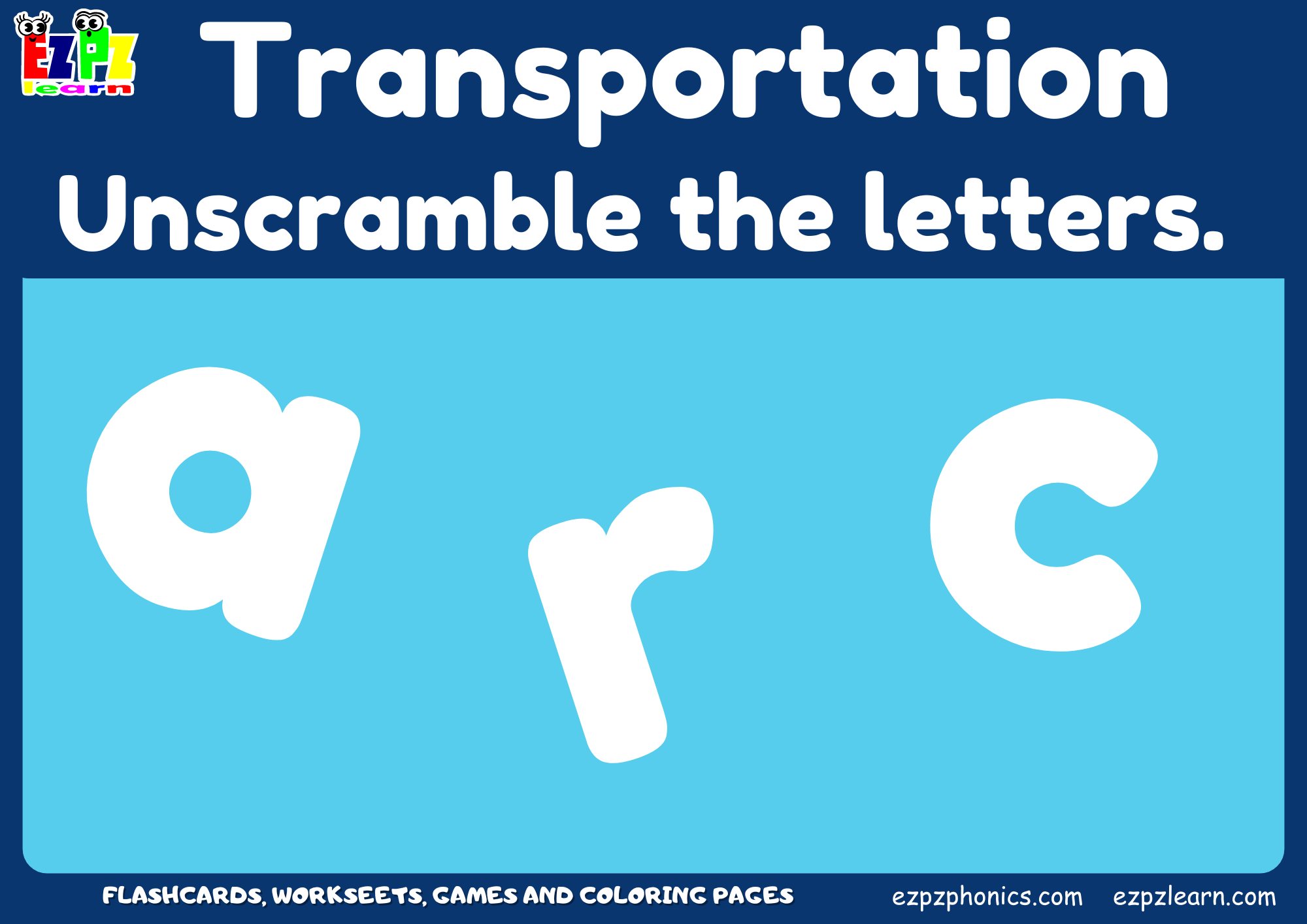 Transportation and Vehicles Vocabulary Word Scramble Guessing Game ...