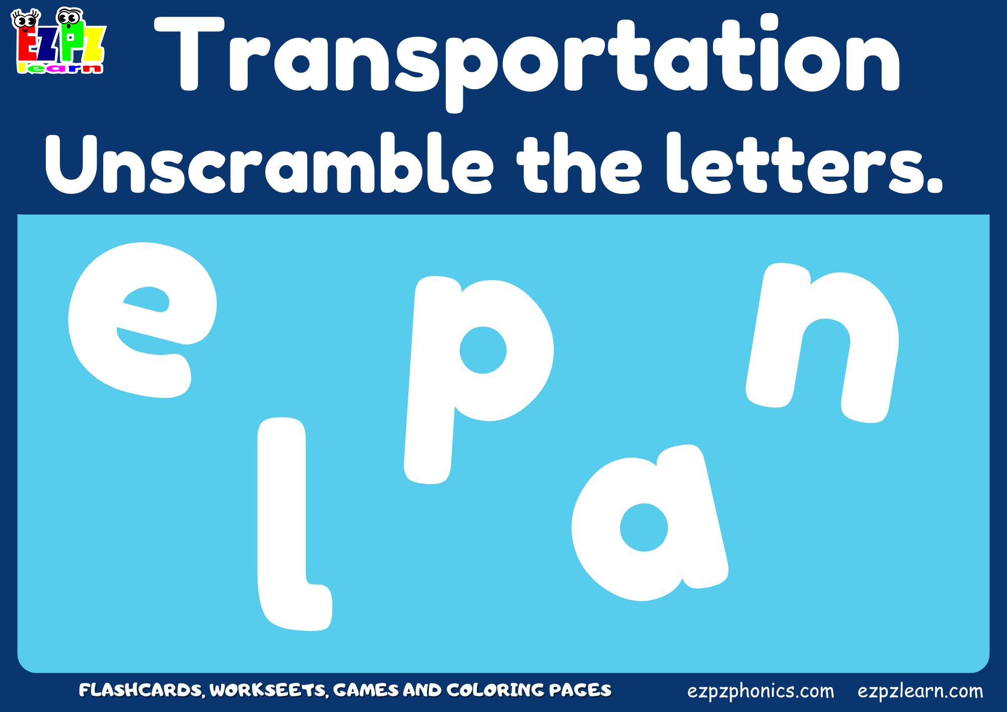 Transportation and Vehicles Vocabulary Word Scramble Guessing Game ...