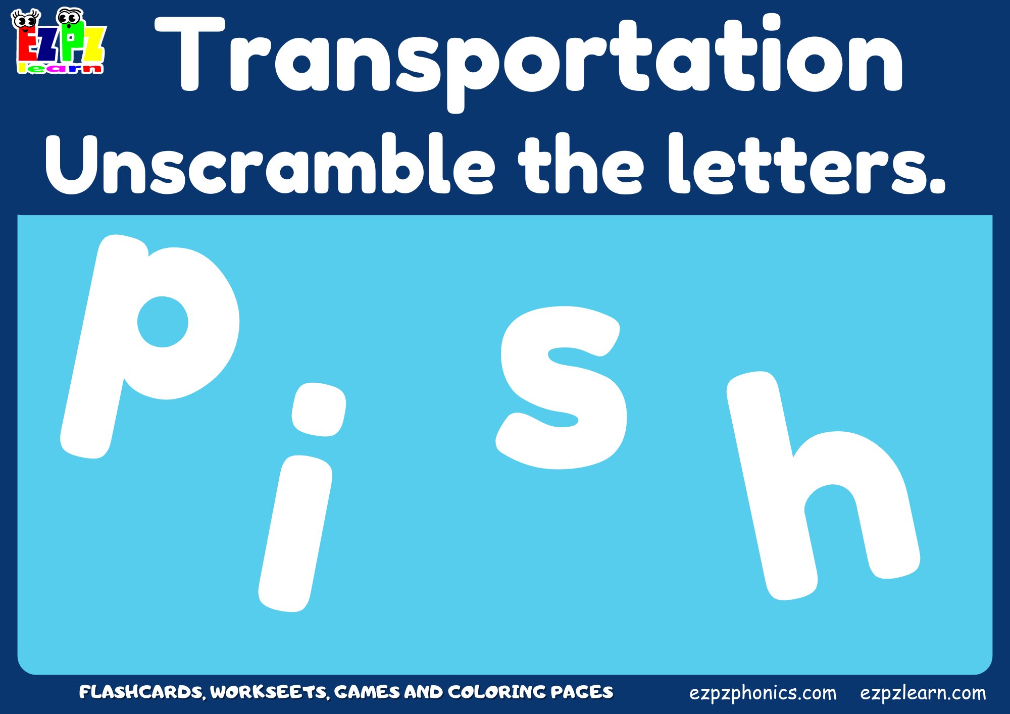 Transportation and Vehicles Vocabulary Word Scramble Guessing Game ...