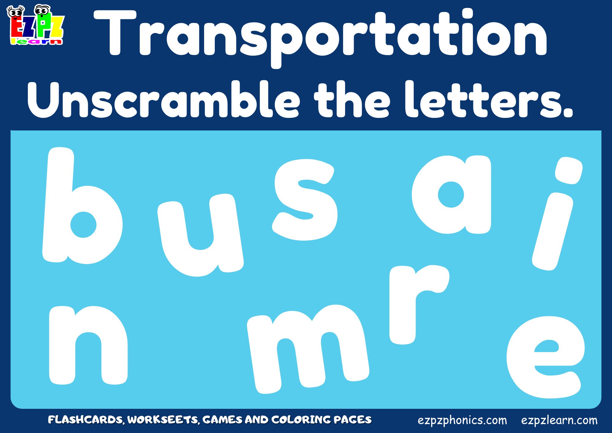 Transportation and Vehicles Vocabulary Word Scramble Guessing Game ...