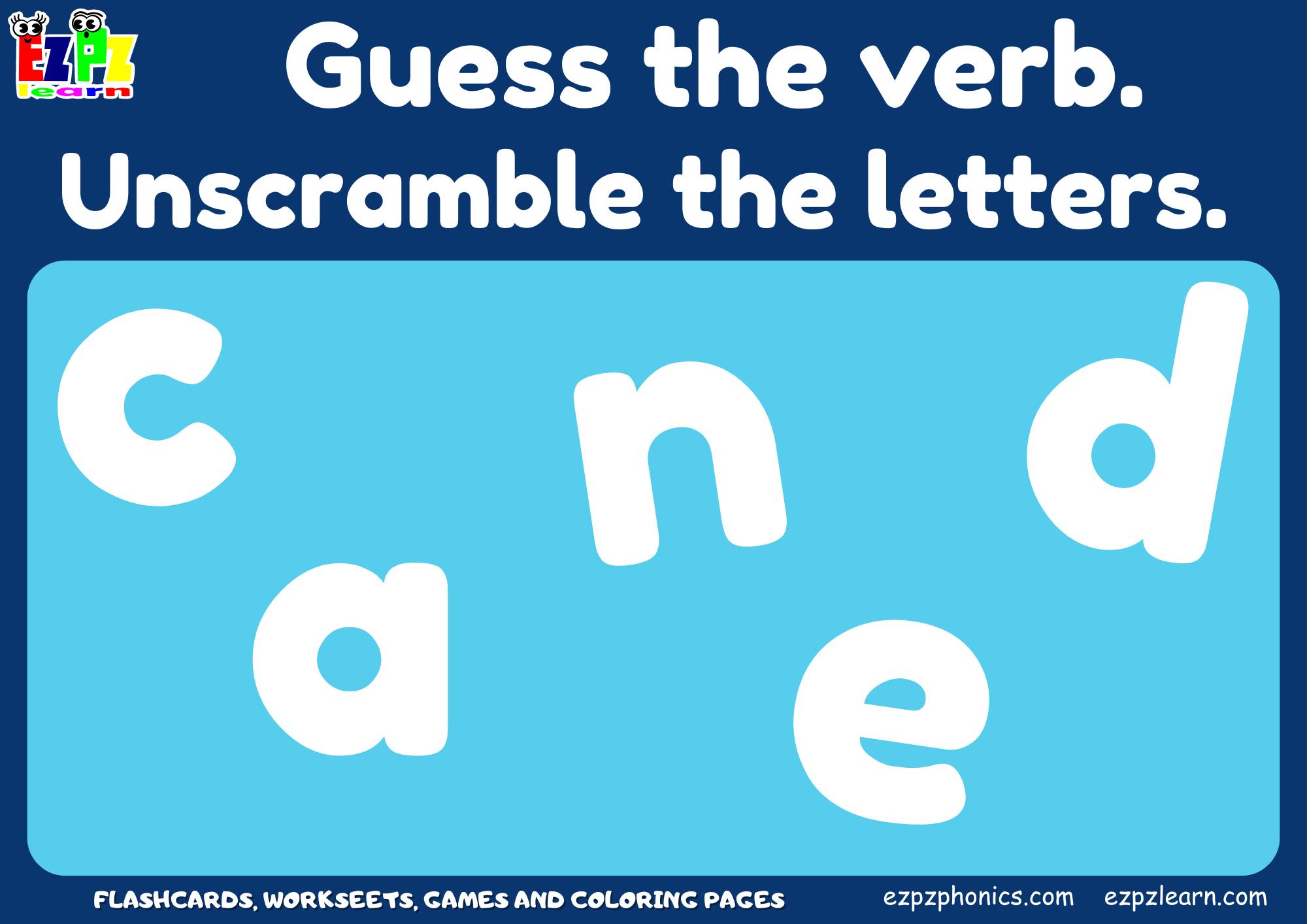 Action Verbs Vocabulary Word Scramble Guessing Game. For kids and ESL ...