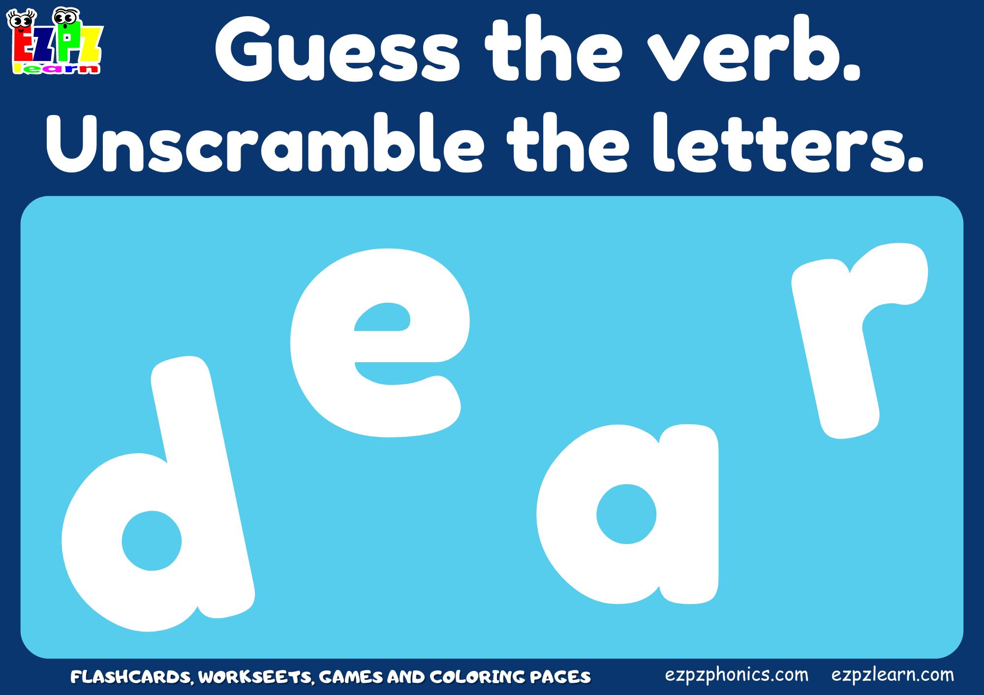 Action Verbs Vocabulary Word Scramble Guessing Game. For kids and ESL ...