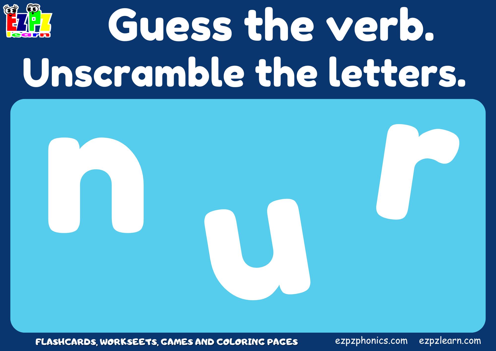 Action Verbs Vocabulary Word Scramble Guessing Game. For kids and ESL ...