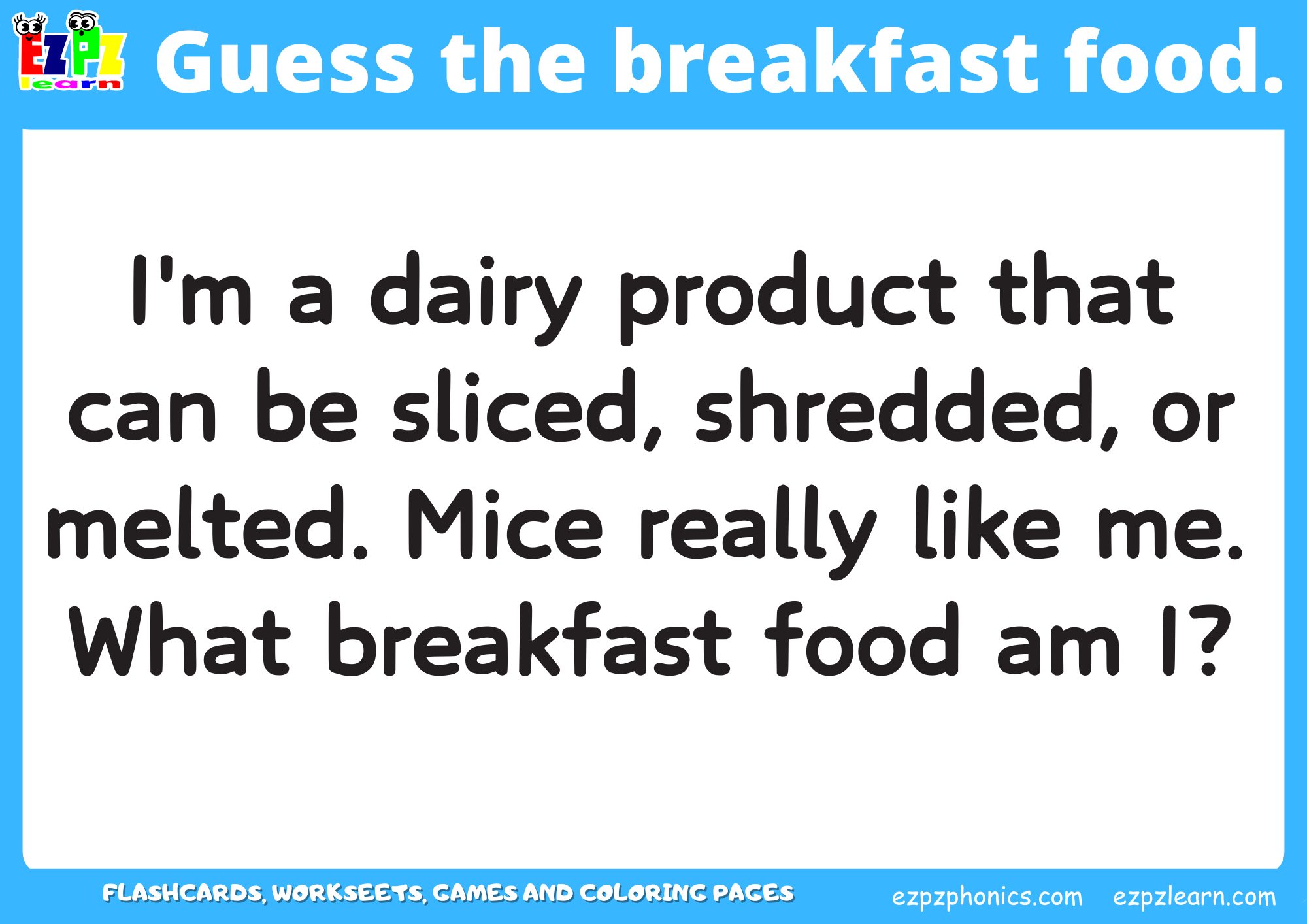 Breakfast Food Vocabulary Guessing Game for Kids. Read the clue then ...