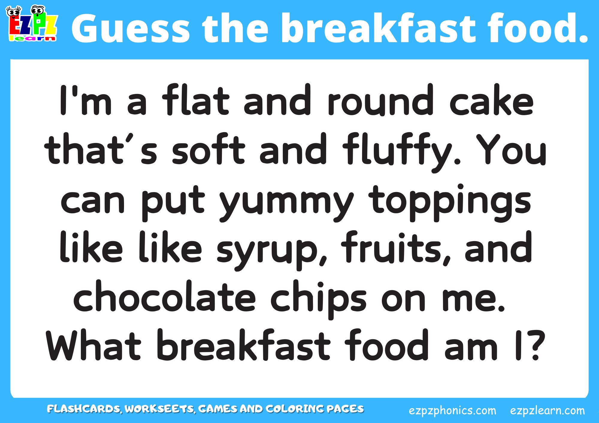 Breakfast Food Vocabulary Guessing Game for Kids. Read the clue then ...