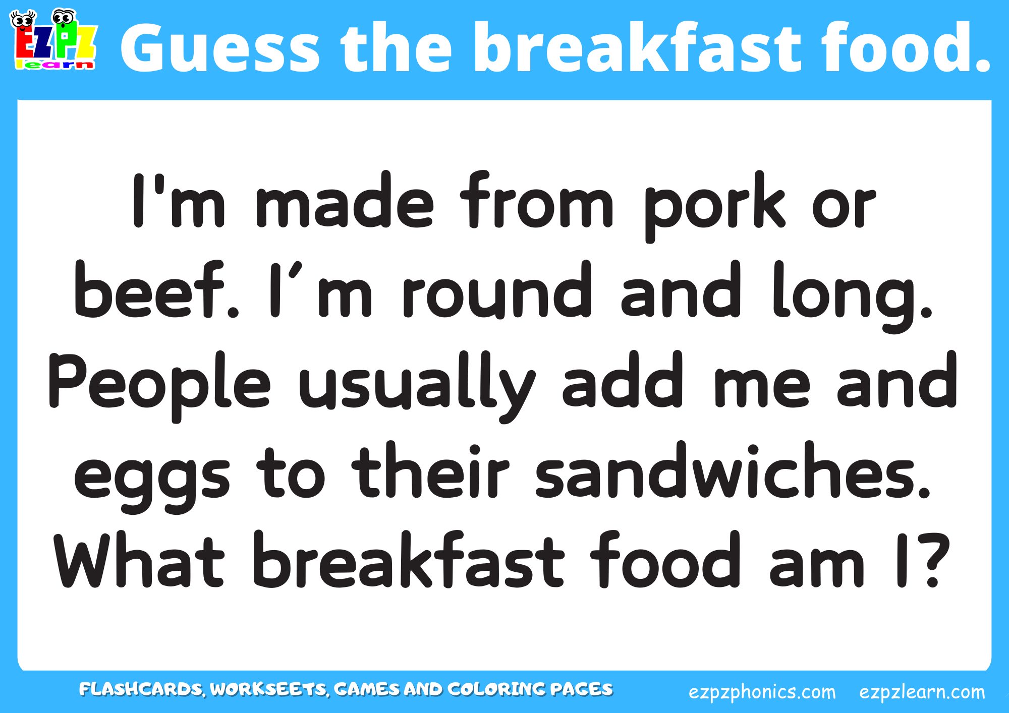 Breakfast Food Vocabulary Guessing Game for Kids. Read the clue then ...