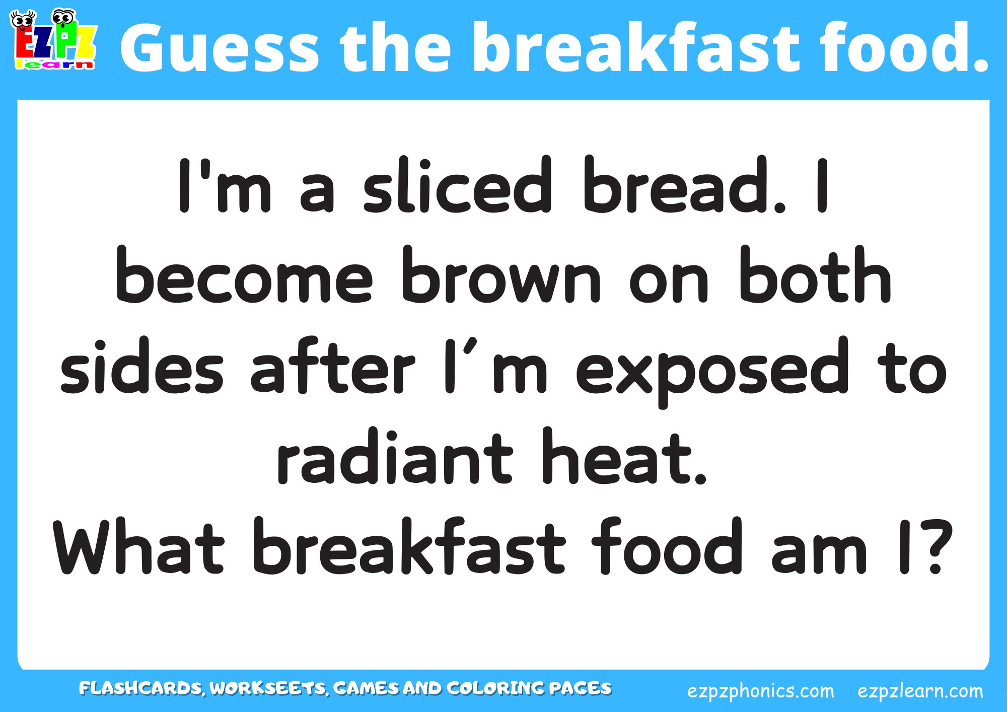 Breakfast Food Vocabulary Guessing Game for Kids. Read the clue then ...