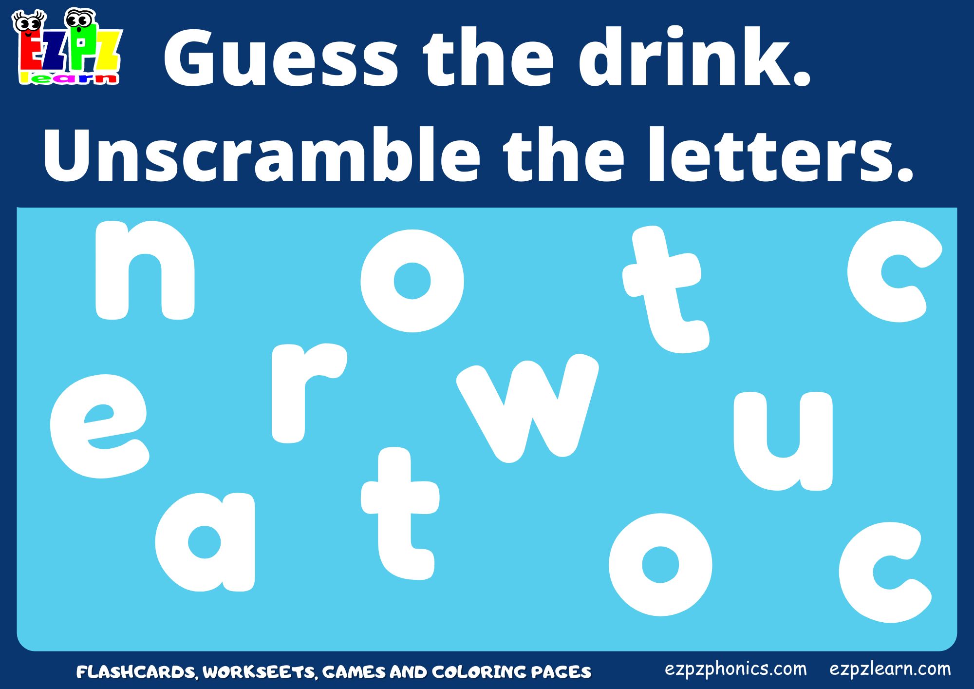 Drinks Vocabulary Word Scramble Guessing Game. Great for kids and ...