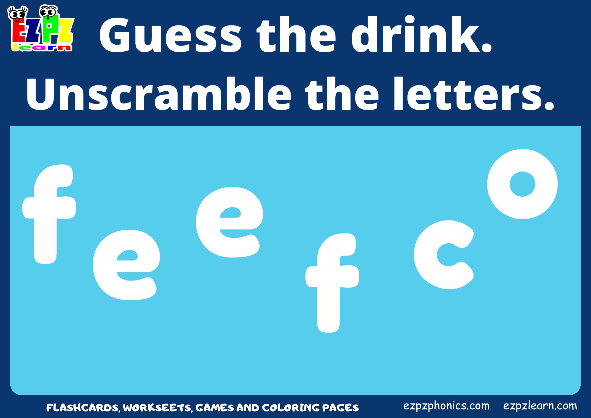 Drinks Vocabulary Word Scramble Guessing Game. Great for kids and ...