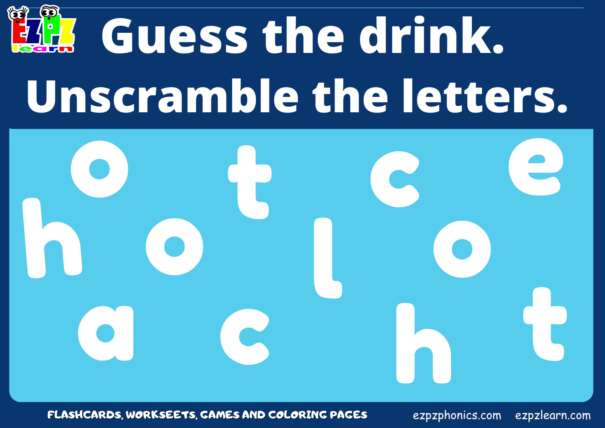 Drinks Vocabulary Word Scramble Guessing Game. Great for kids and ...
