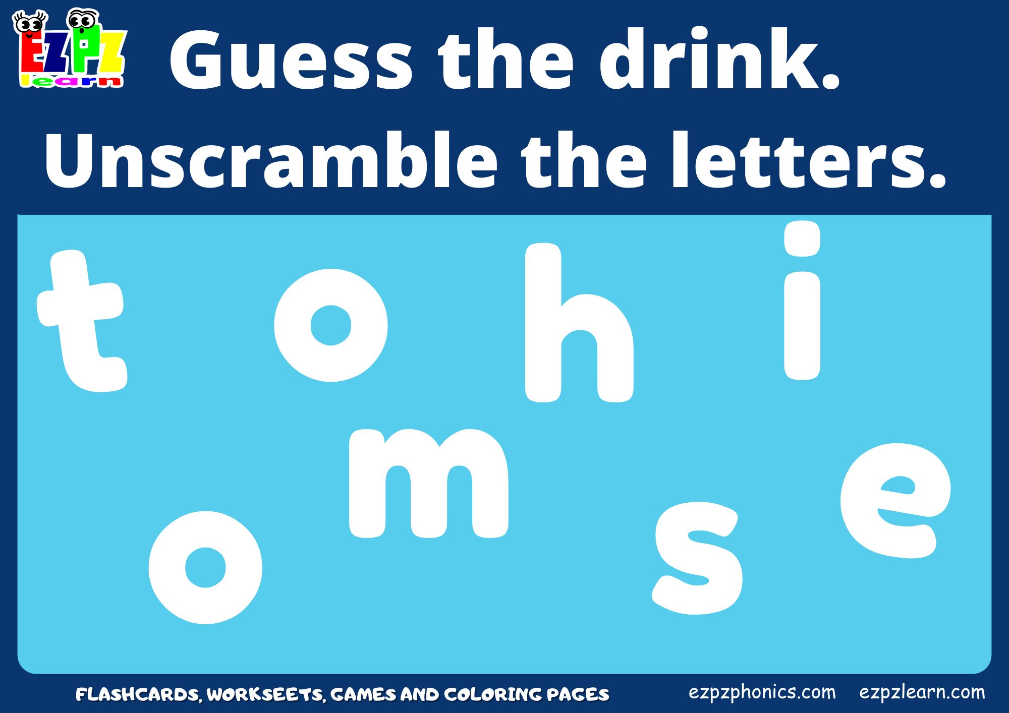 Drinks Vocabulary Word Scramble Guessing Game. Great for kids and ...