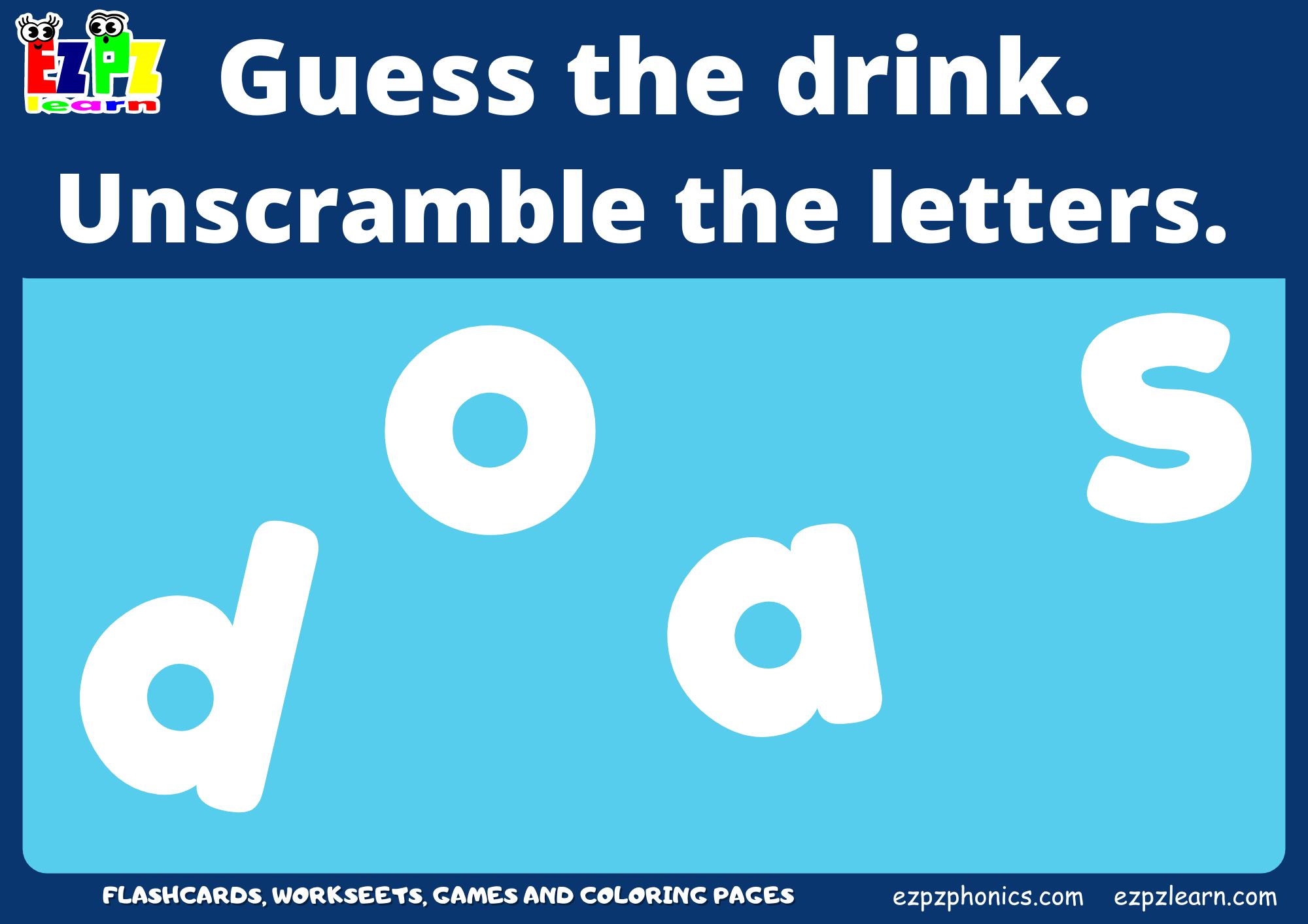 Drinks Vocabulary Word Scramble Guessing Game. Great for kids and ...