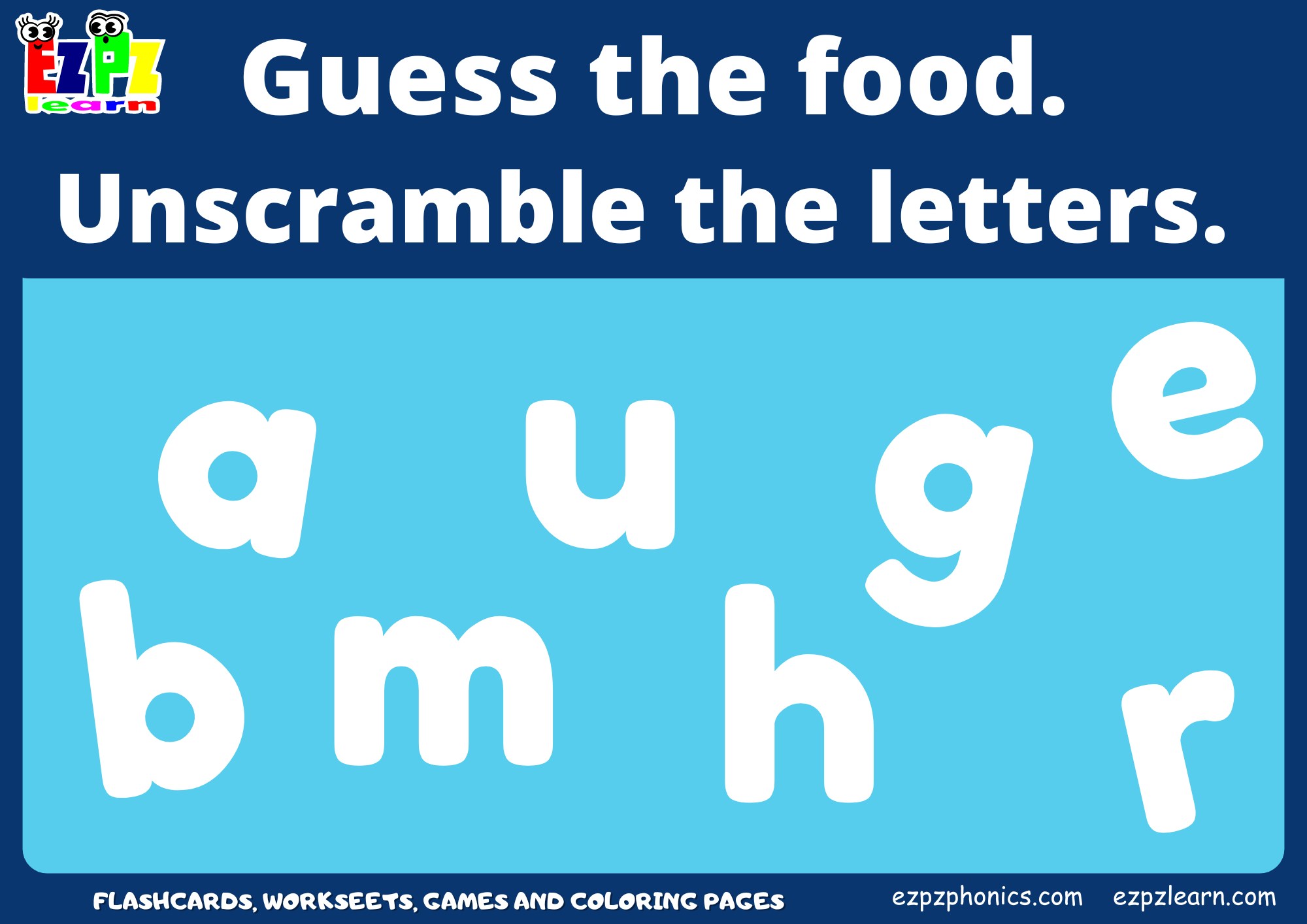 Food Vocabulary Word Scramble Guessing Game. Great for kids and English ...