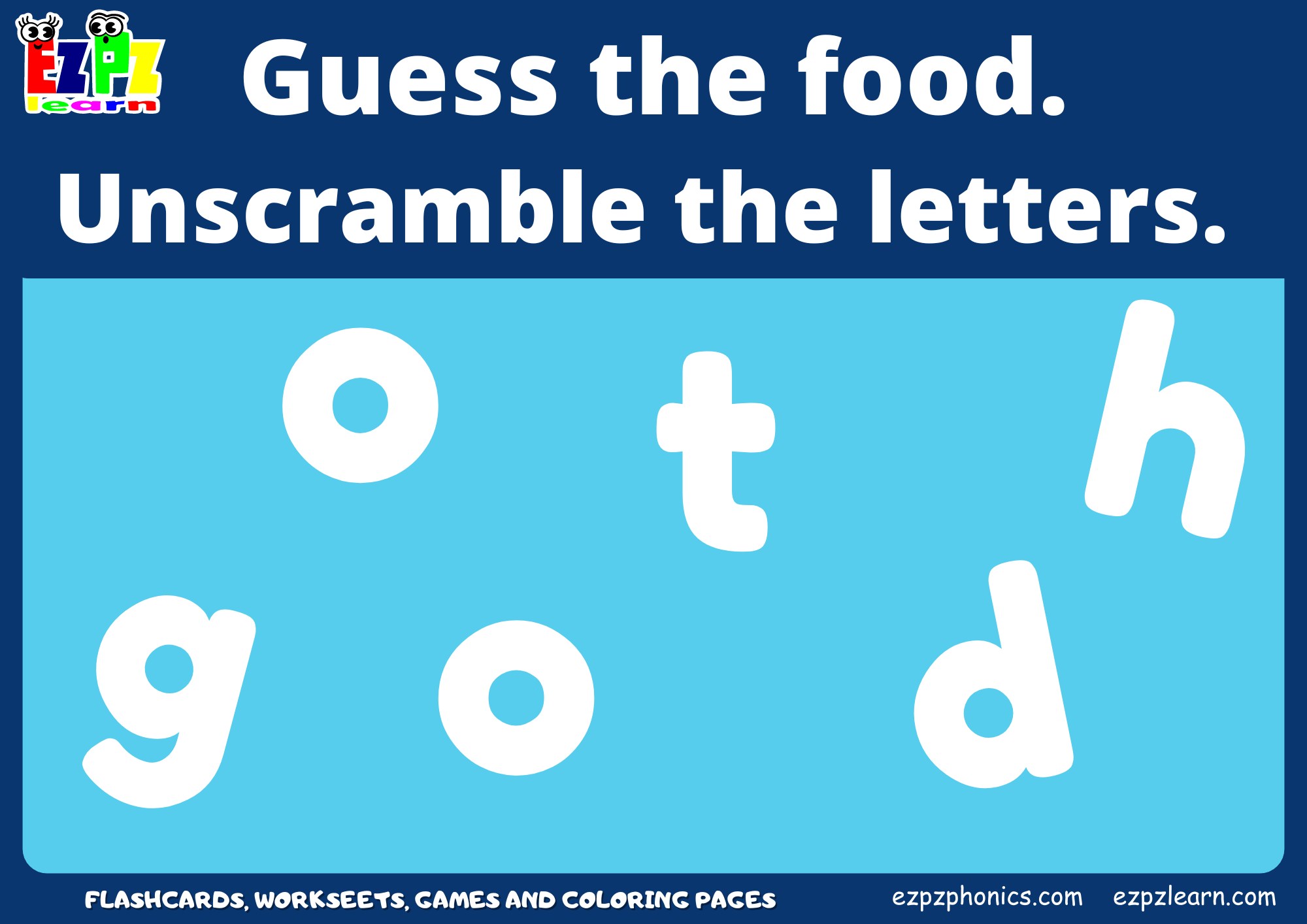 Food Vocabulary Word Scramble Guessing Game. Great for kids and English ...