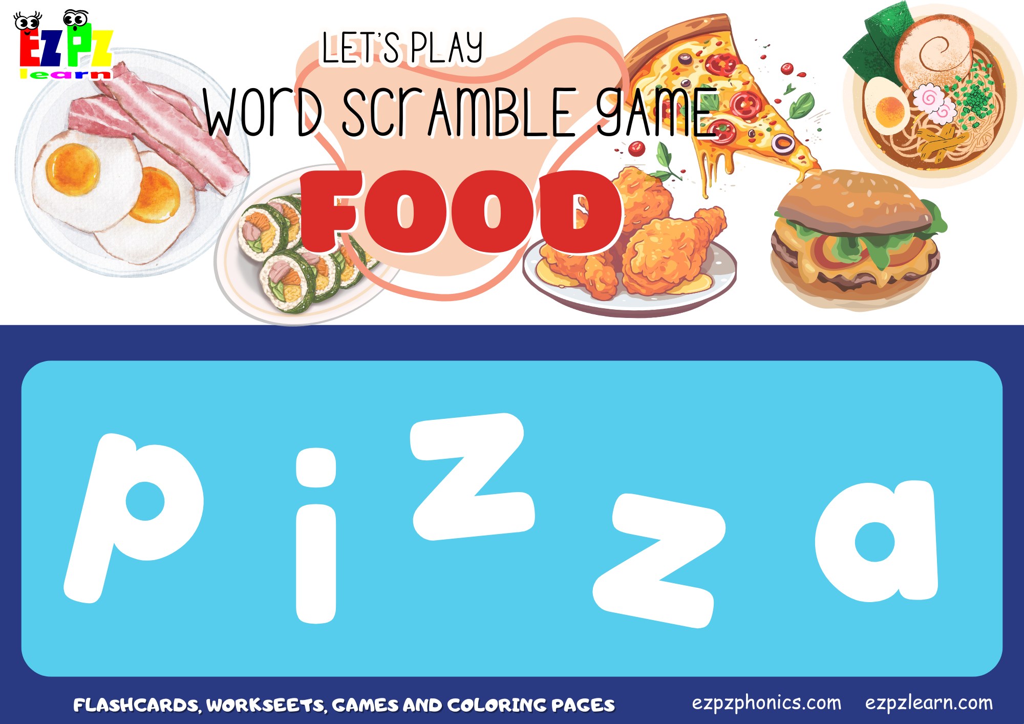 Food Vocabulary Word Scramble Guessing Game. Great for kids and English ...