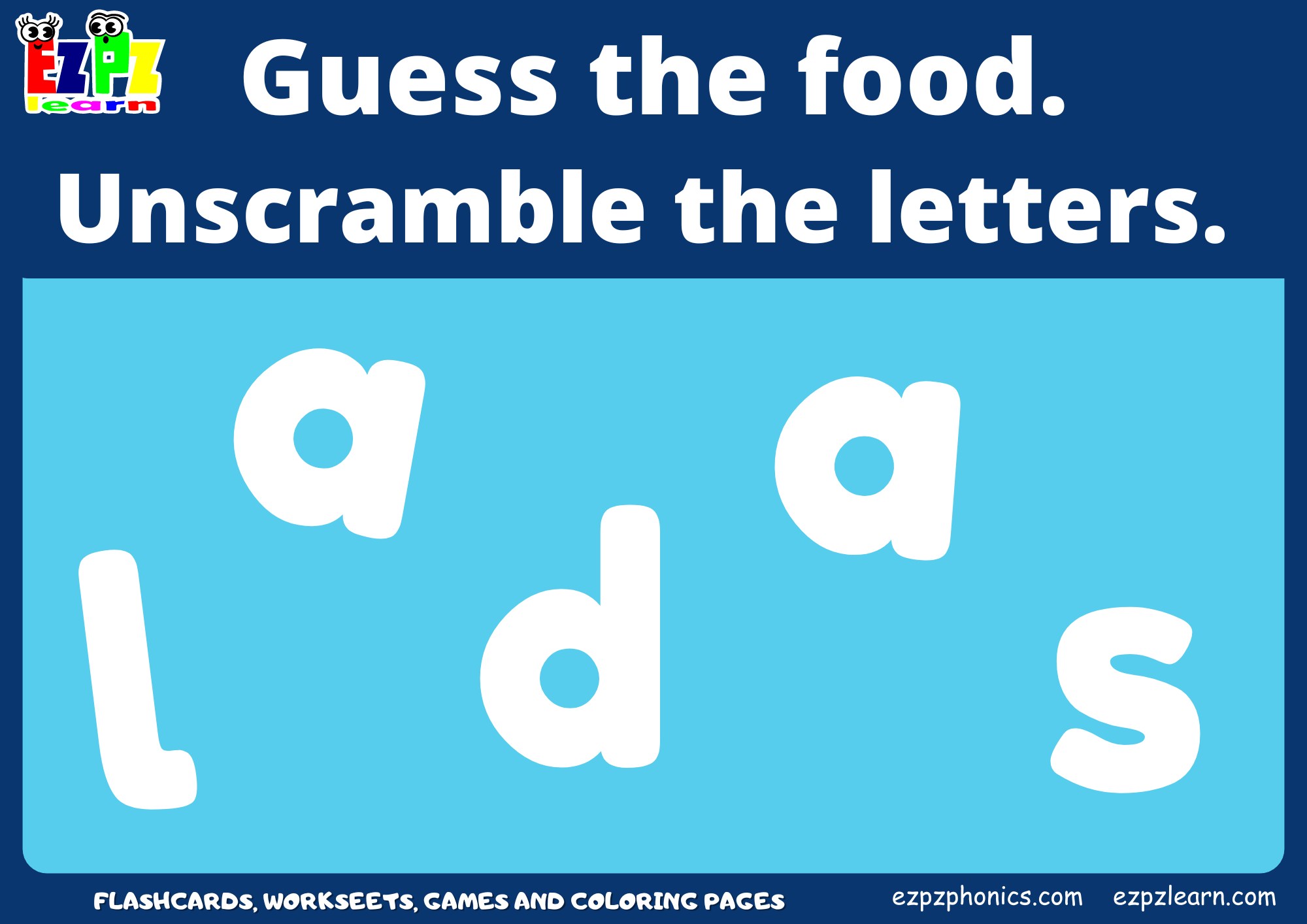 Food Vocabulary Word Scramble Guessing Game. Great for kids and English ...