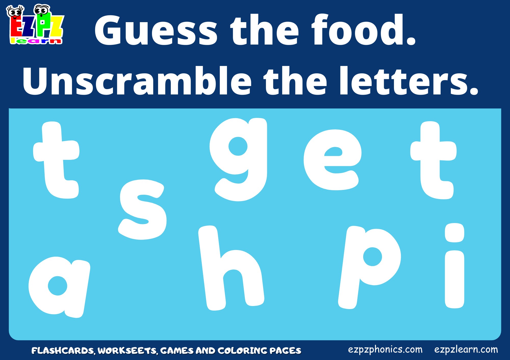 Food Vocabulary Word Scramble Guessing Game. Great for kids and English ...