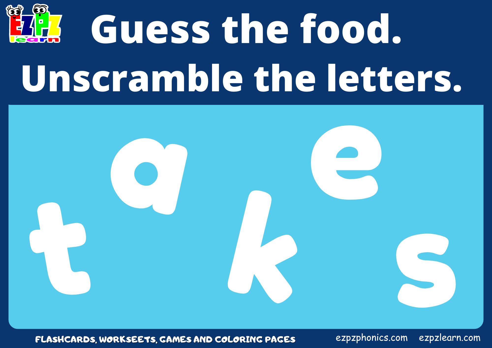 Food Vocabulary Word Scramble Guessing Game. Great for kids and English ...