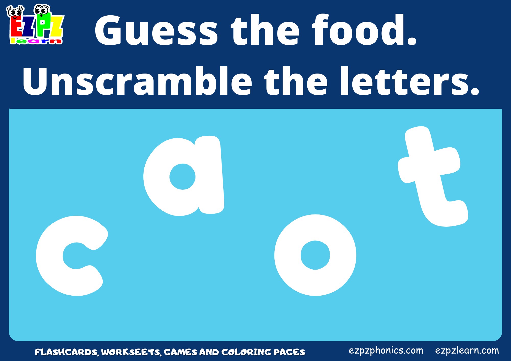 Food Vocabulary Word Scramble Guessing Game. Great for kids and English ...
