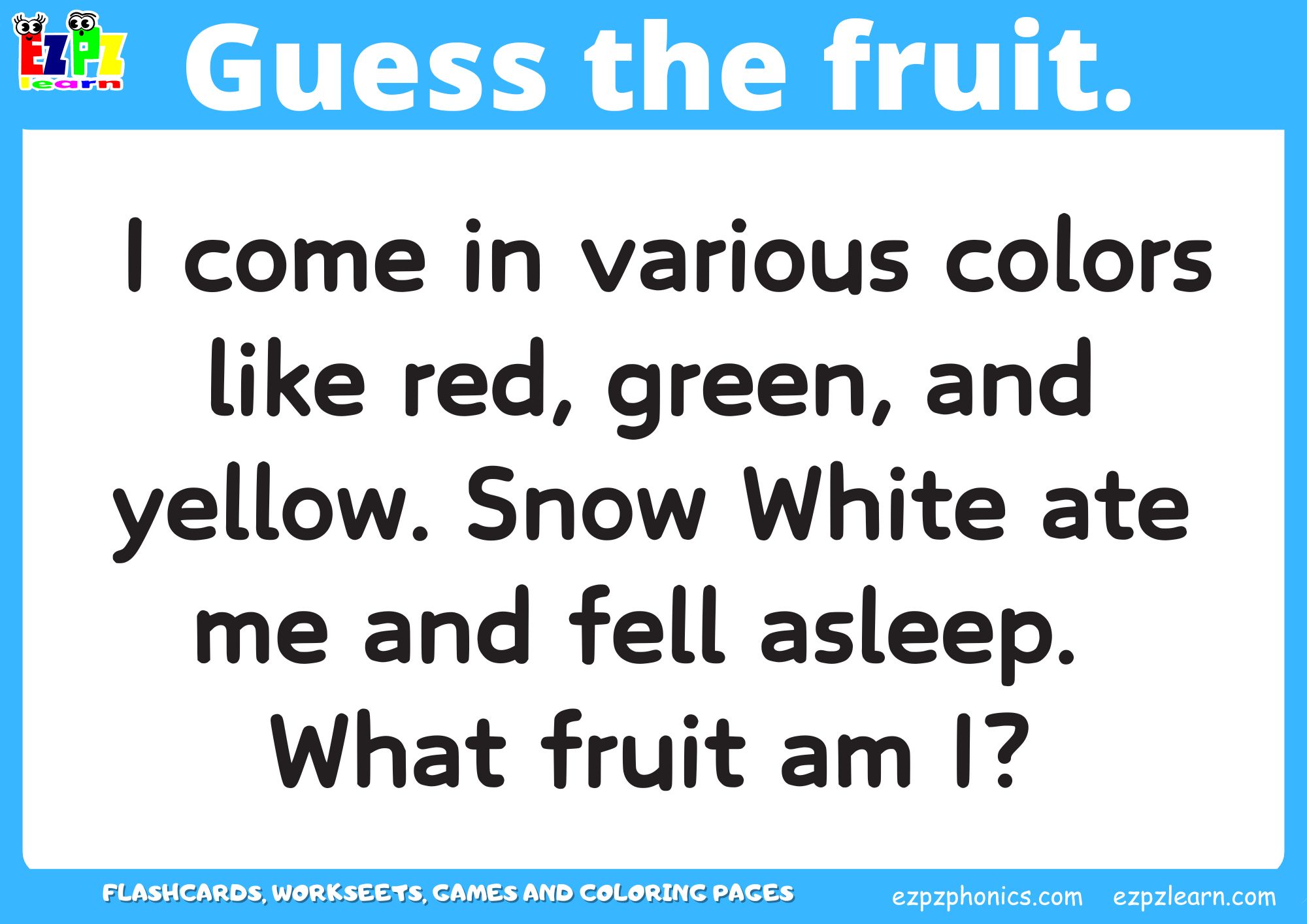 Fruit Guessing Game for Kids and ESL Students. Read the clues and then ...