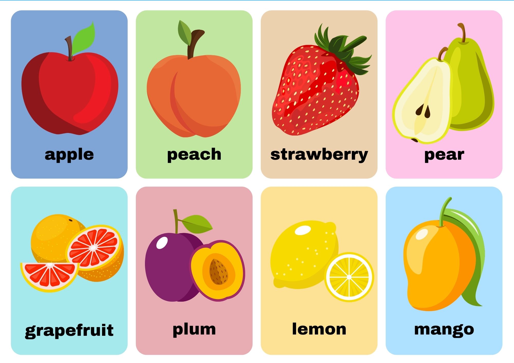 Fruit Flashcards with words use online or PDF download - Ezpzlearn.com