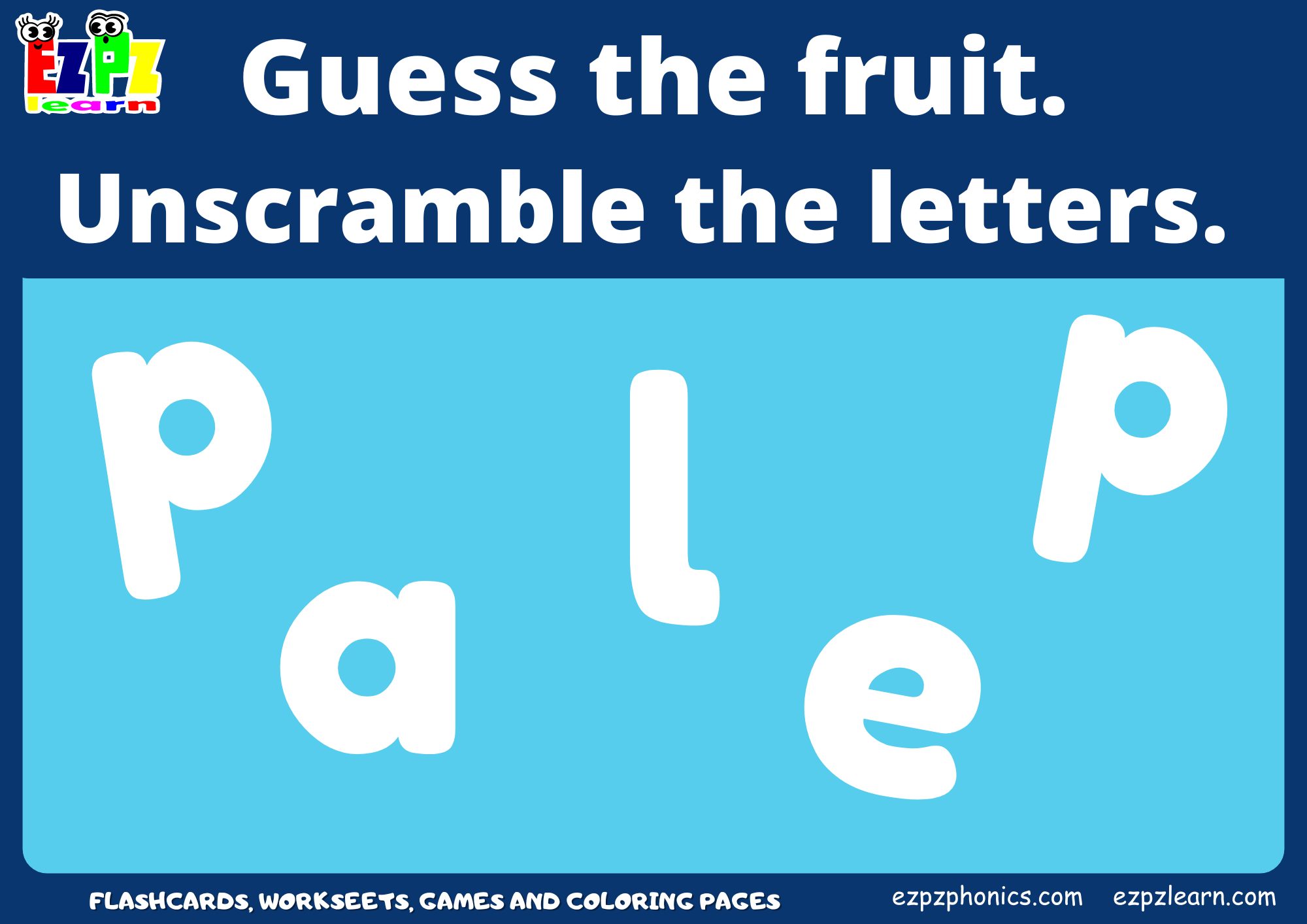 Fruits Food Vocabulary Word Scramble Guessing Game. Great for kids and ...