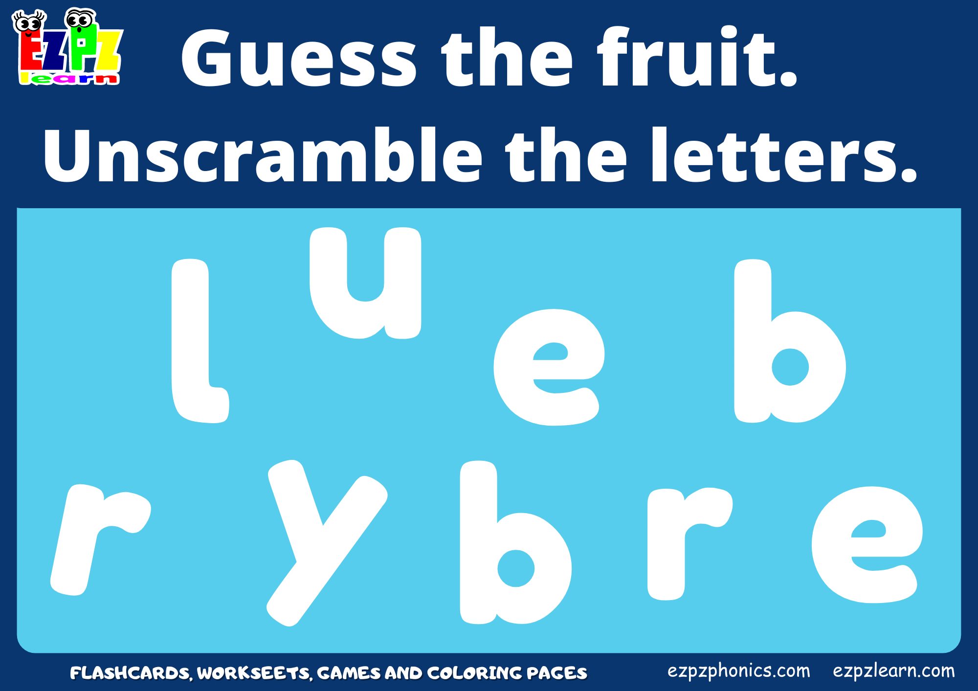 Fruits Food Vocabulary Word Scramble Guessing Game. Great for kids and ...