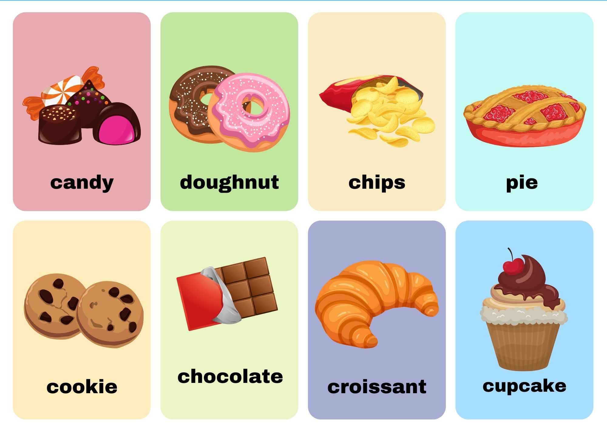 Snacks & Desserts Flashcards With Words use online or free PDF download ...