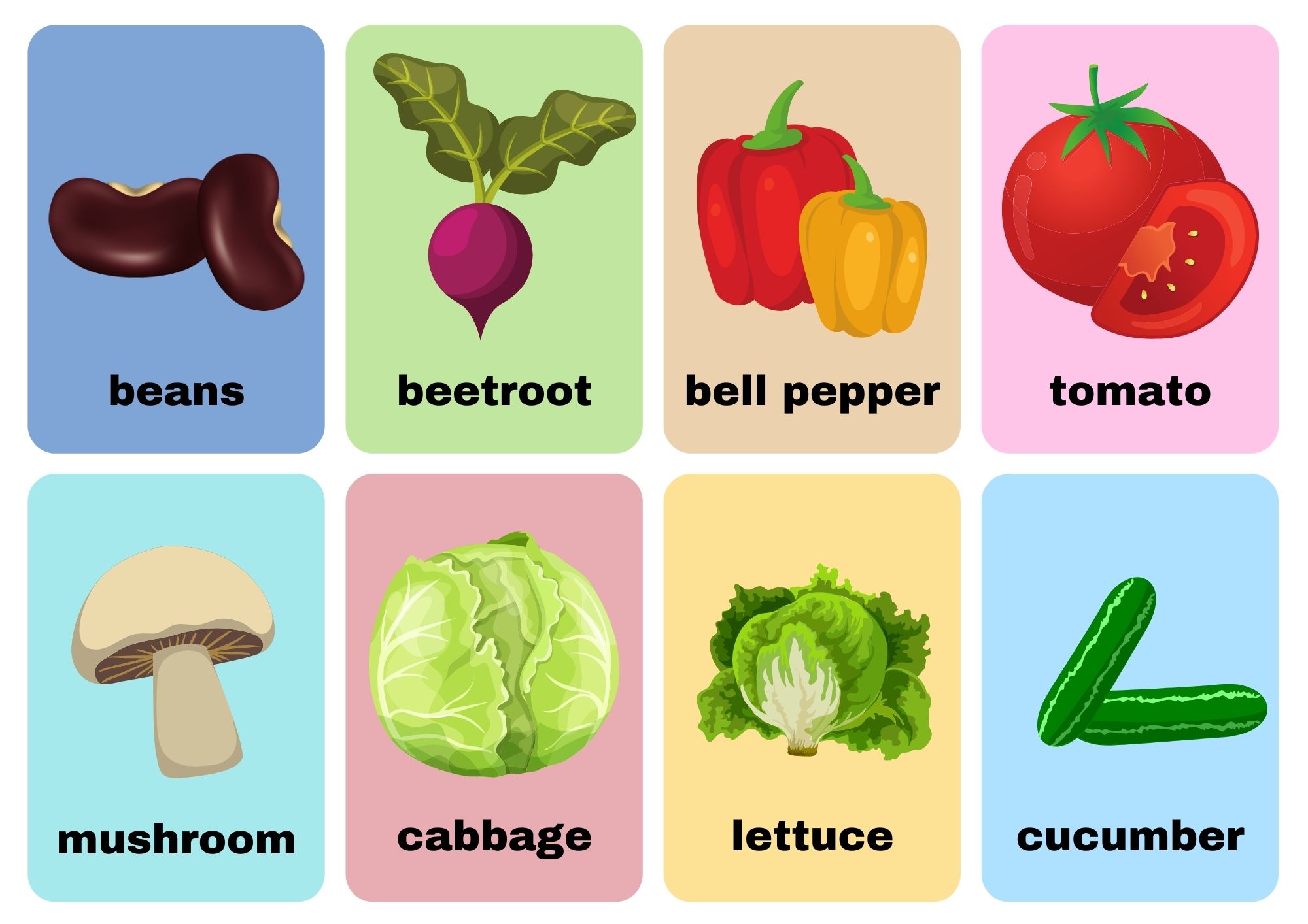 Vegetables Flashcards without words. Use online or free PDF download ...