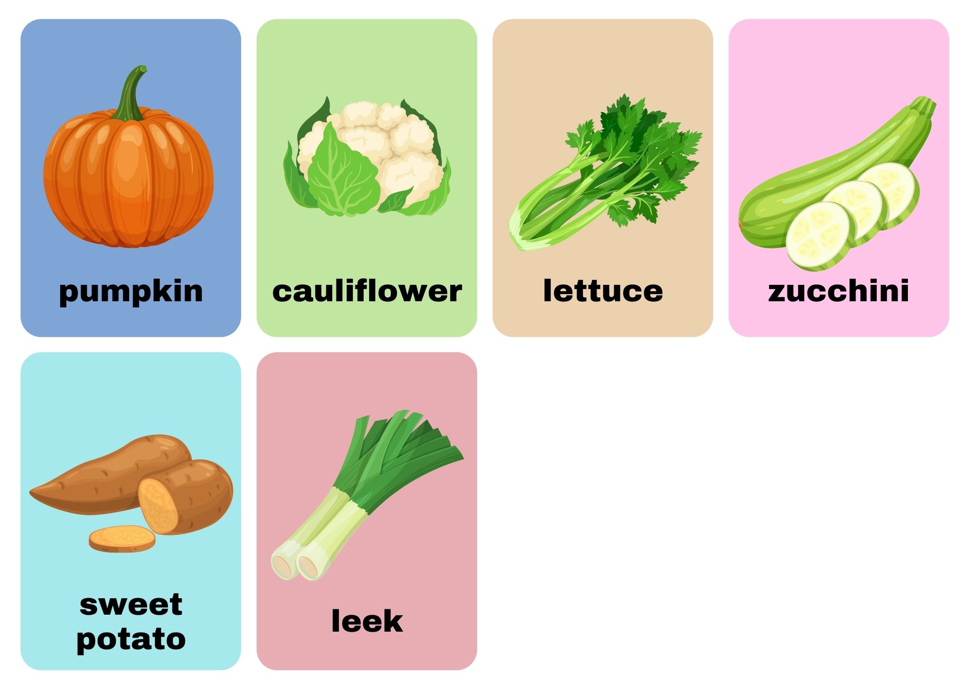 Vegetables Flashcards without words. Use online or free PDF download ...
