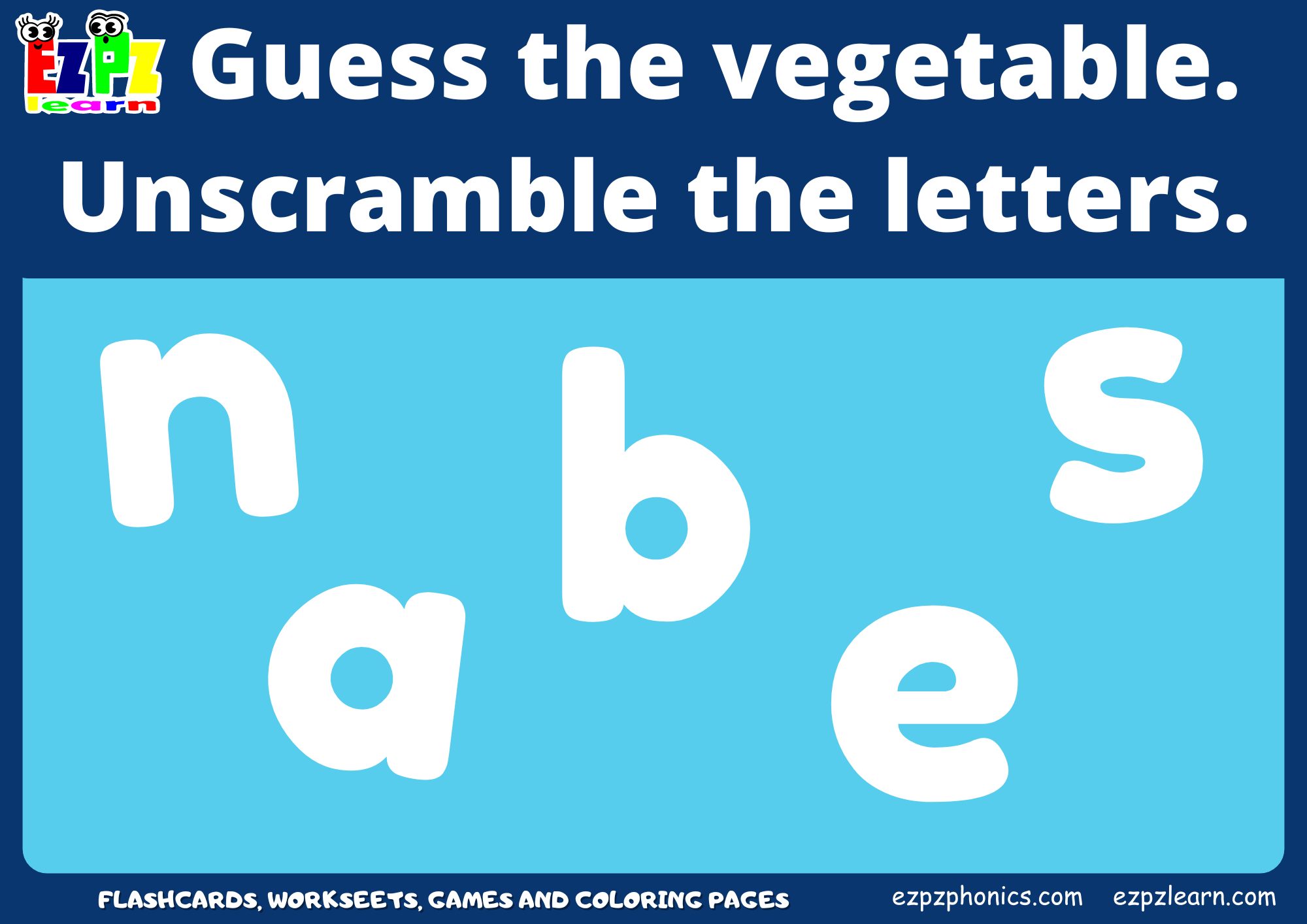 Vegetables Food Vocabulary Word Scramble Guessing Game. Great for kids ...