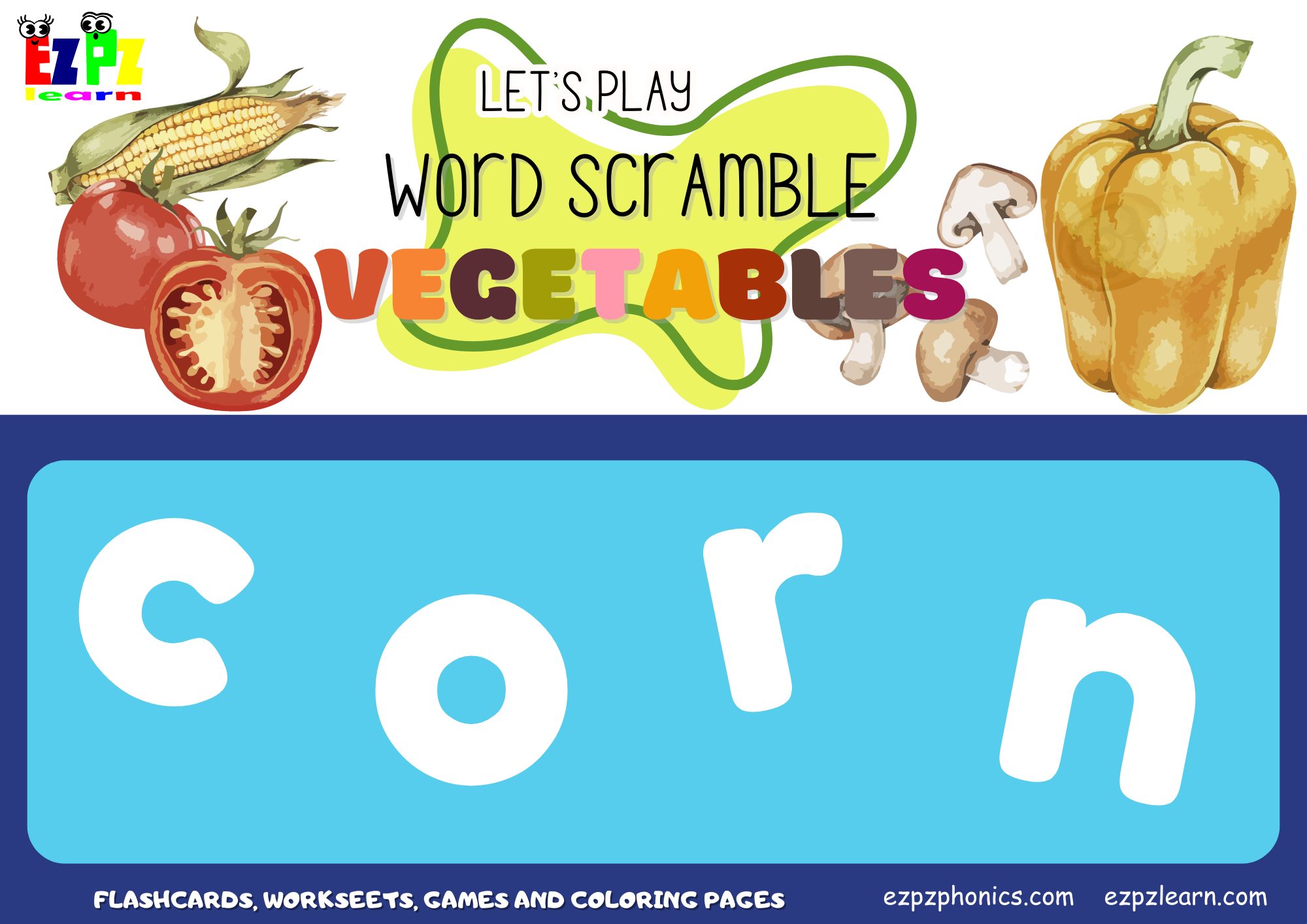Vegetables Food Vocabulary Word Scramble Guessing Game. Great for kids ...