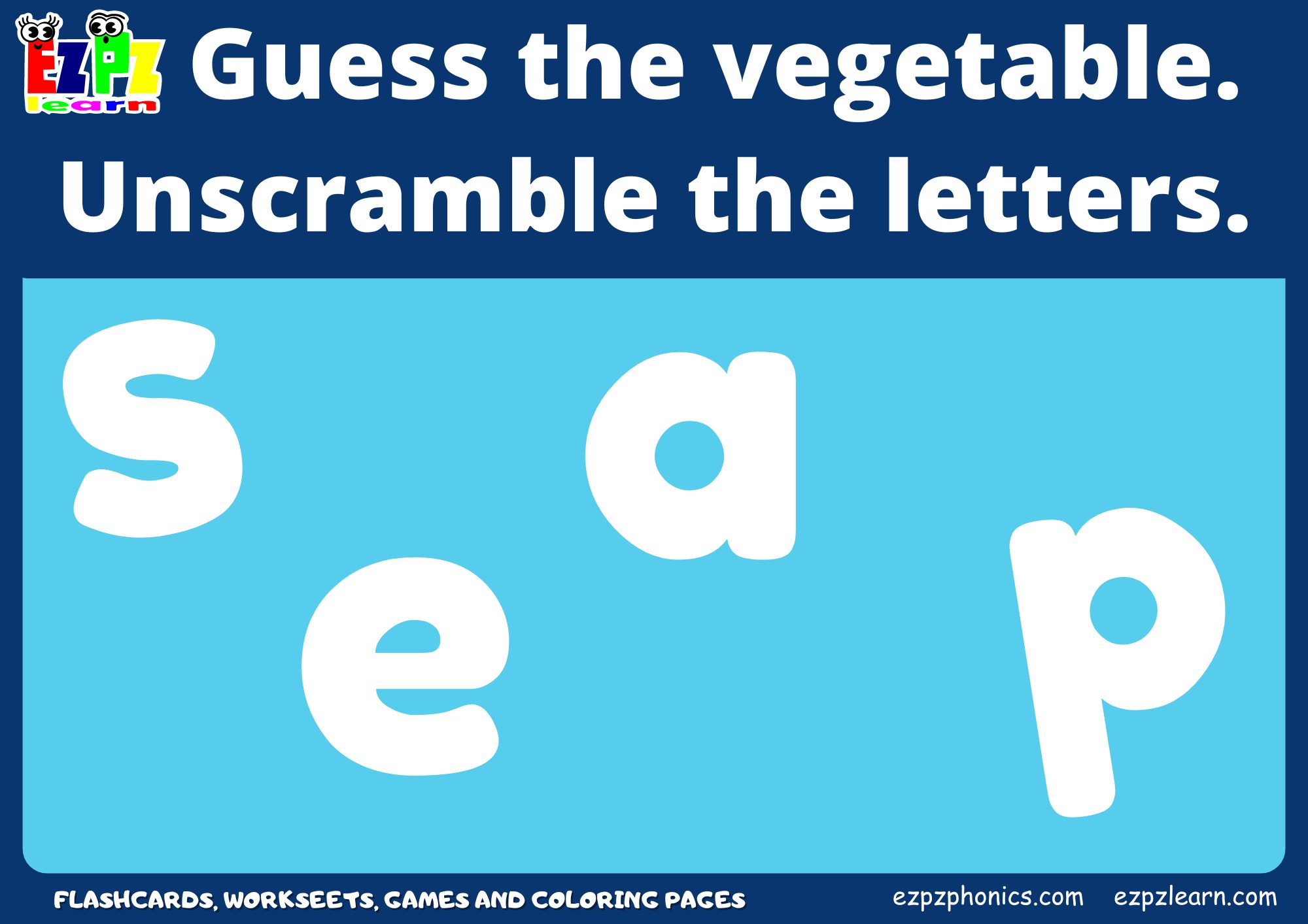 Vegetables Food Vocabulary Word Scramble Guessing Game. Great for kids ...